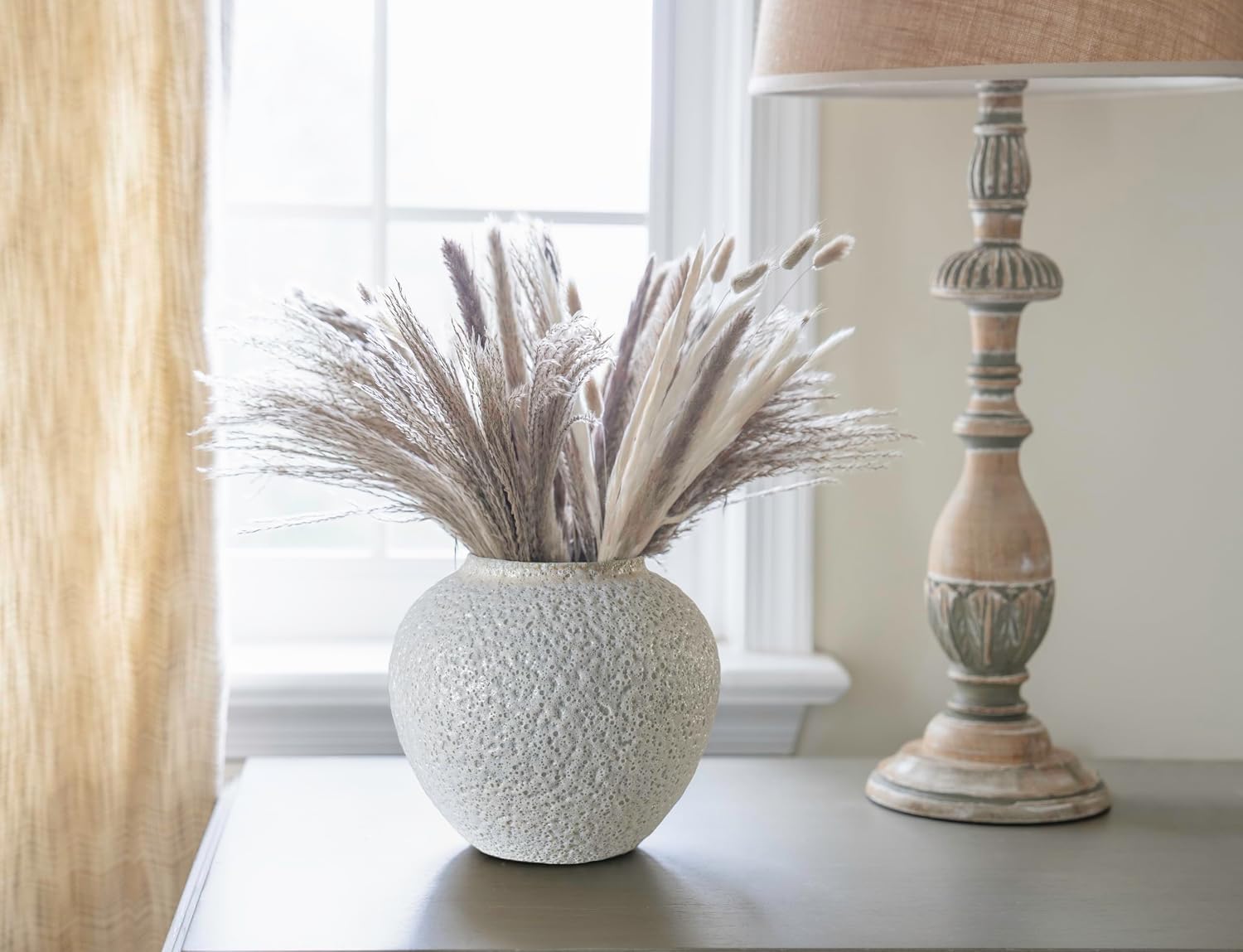 Amazon.com: White Ceramic Vase Flower Vase, Big Textured Round Vase for ...