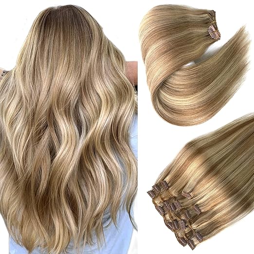 Amazon.com : Hair Extensions Clip in Human Hair, Golden Blonde to Light ...