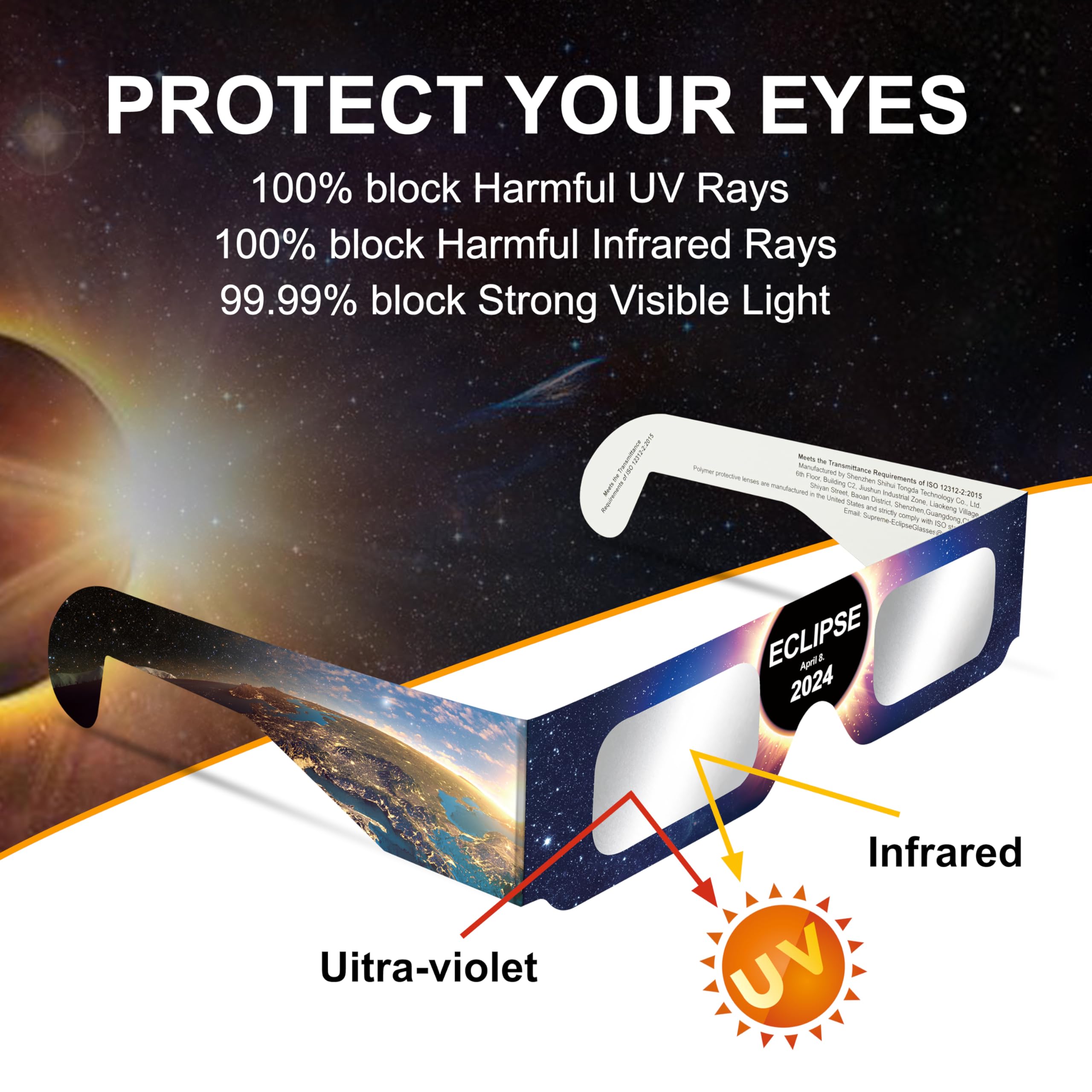 10 Pack Safe Solar Eclipse Glasses ISO Certified NASA, 02/22/2024