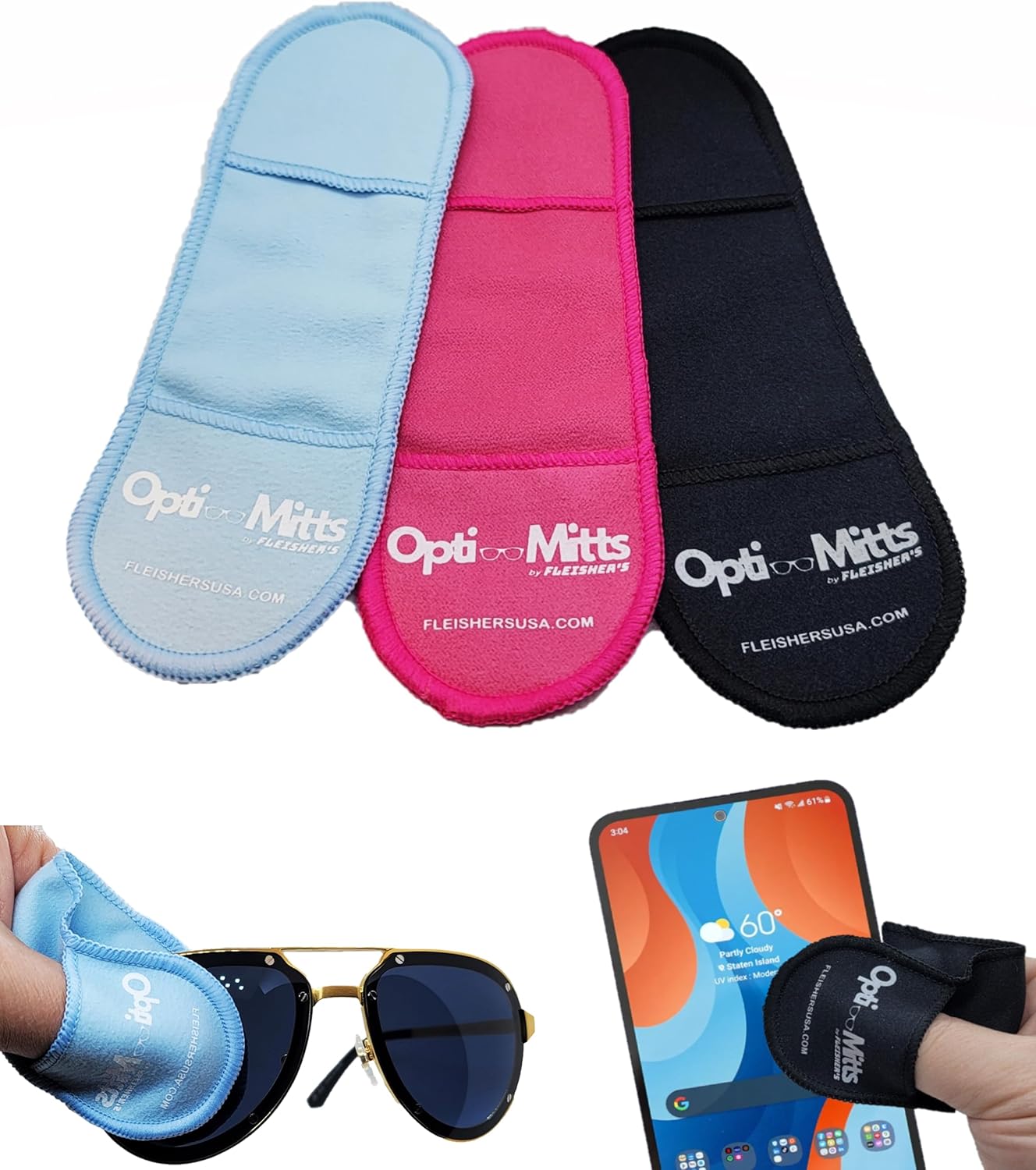 Amazon.com: FLEISHER'S Opti-Mitts, Eyeglass Cleaning Cloth, 3 Pack ...