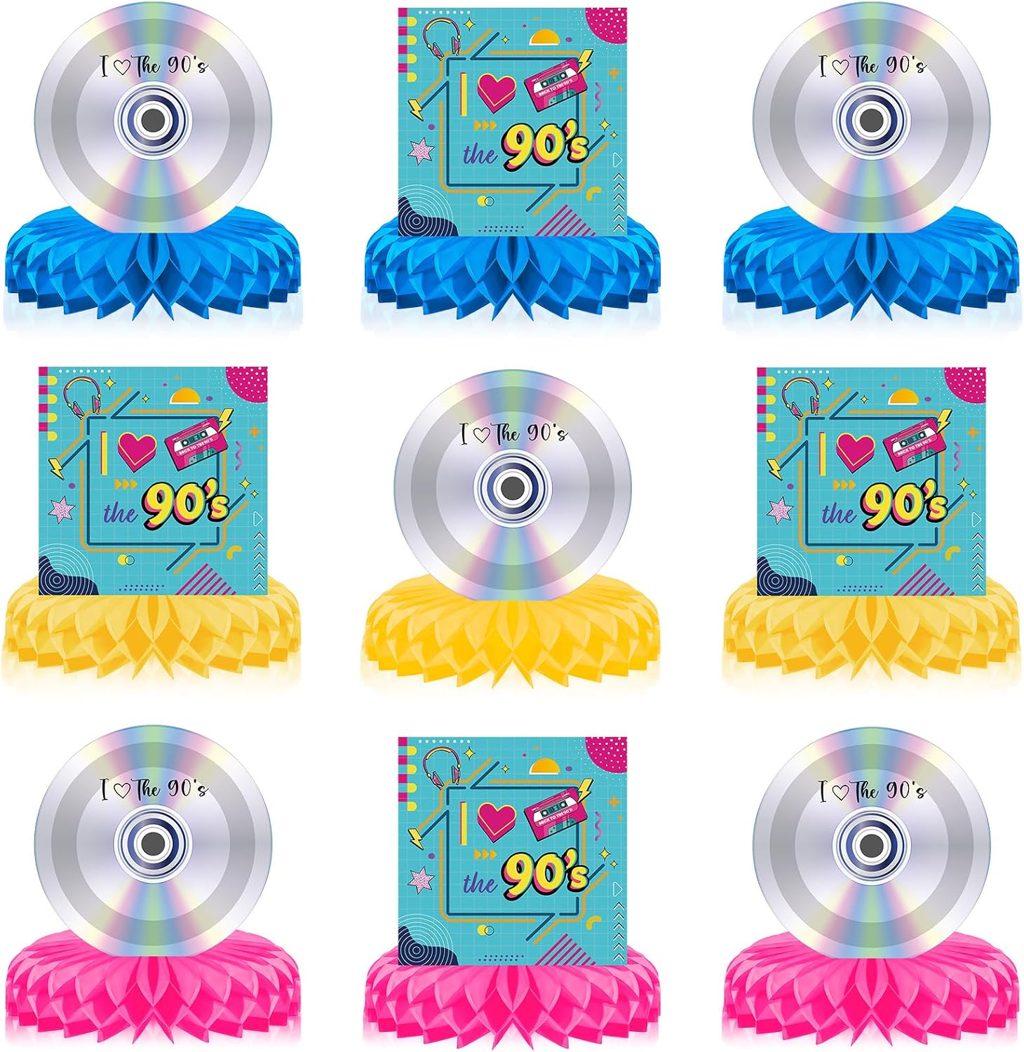 Amazon.com: 9 Pieces 90s Party Decorations 90's Retro Honeycomb ...