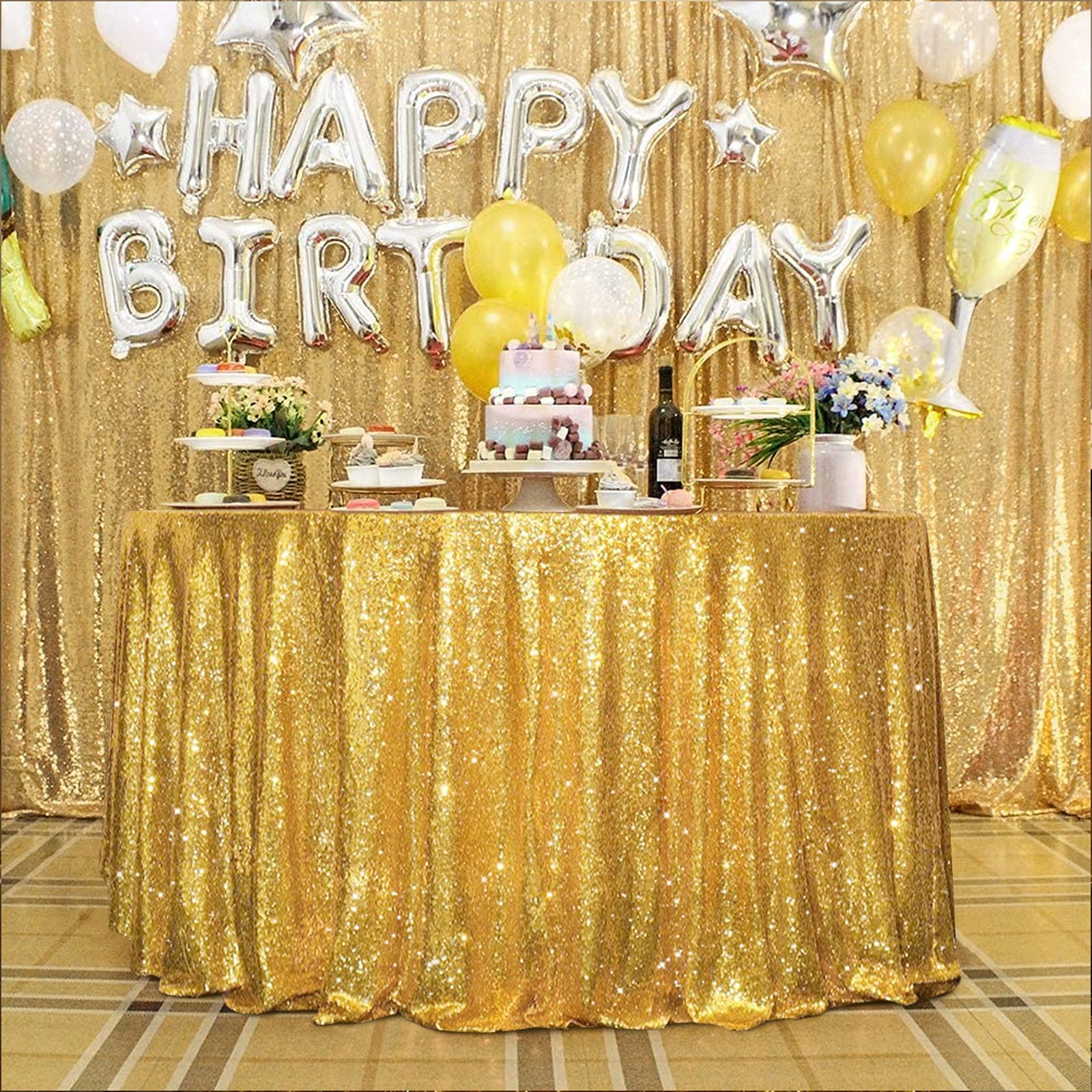 Amazon.com: JYFLZQ Gold Sequin Tablecloth - 120" Round Sparkly Glitter ...