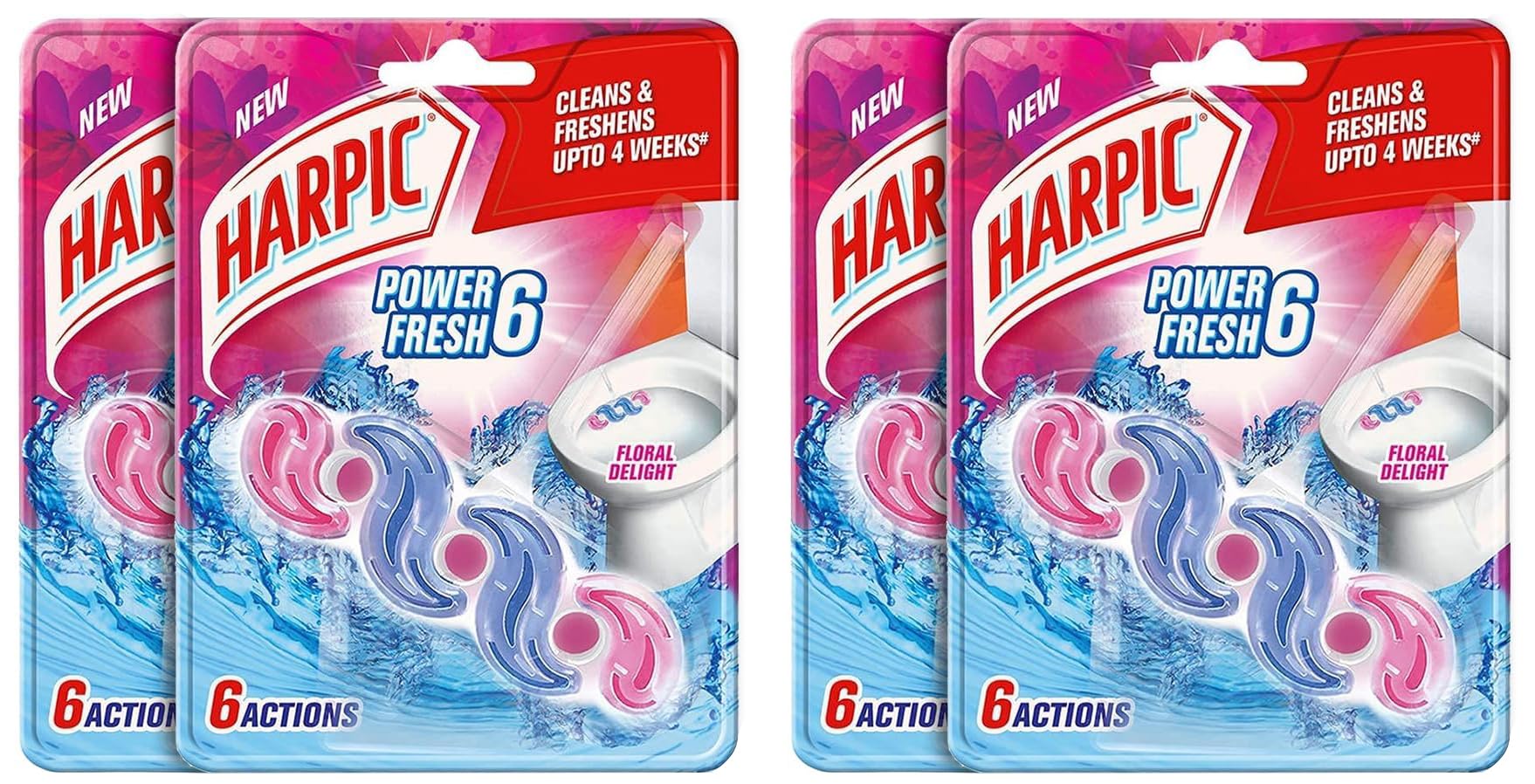 Harpic Floral Delight - 35 g Pack of 4 Power Fresh 6 Toilet Cleaner Rim ...