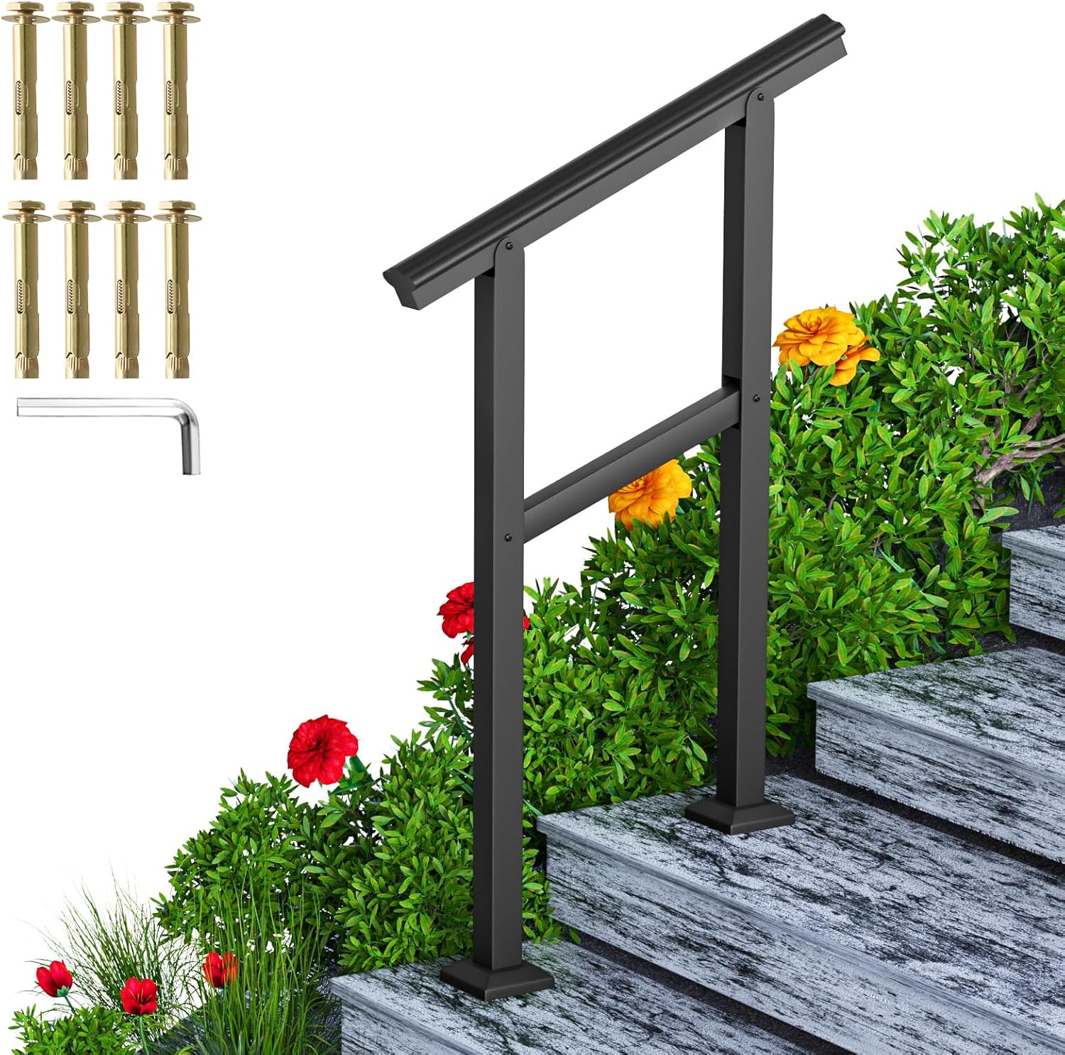 SPACEEUP 2Step Stair Handrail,27" x 35" Handrails for Outdoor Steps Fit ...