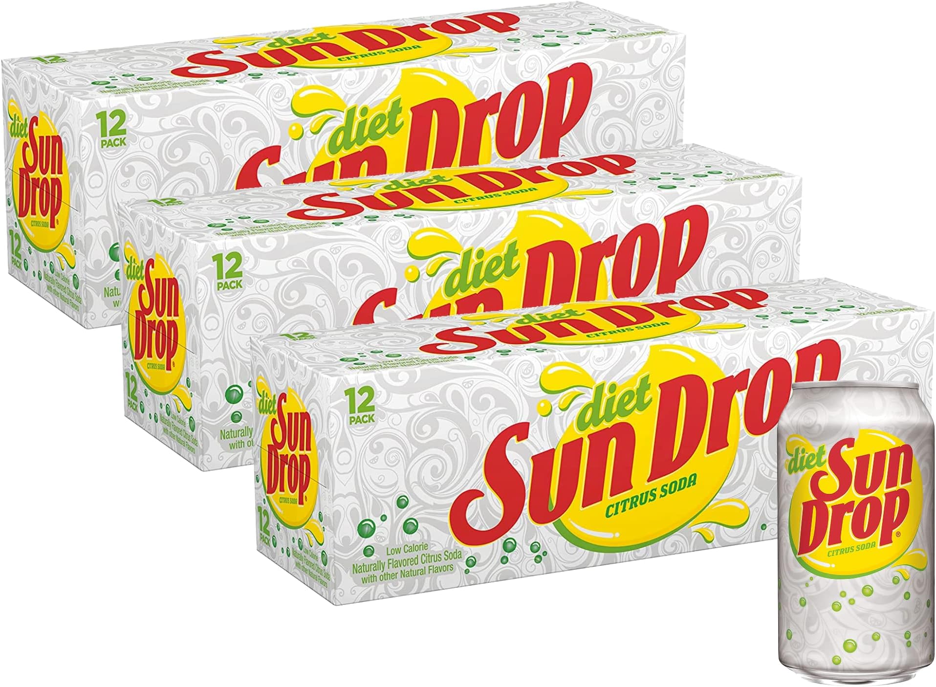 Amazon.com : Diet Sun Drop Citrus Soda Soft Drink Cans - 3 Cases (36 ...