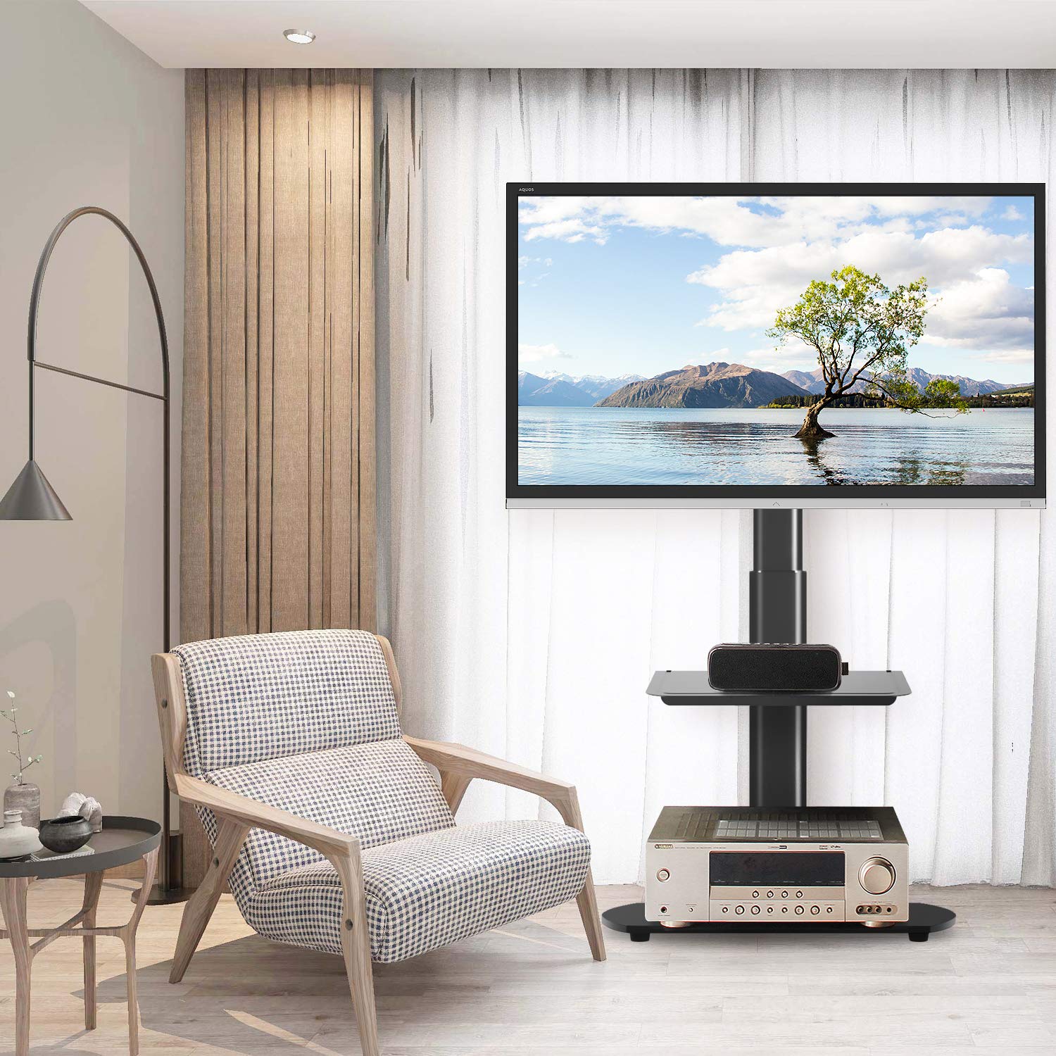 RFIVER TV Floor Stand with 2 Shelves for 32 to 65 inch Flat or Curved ...