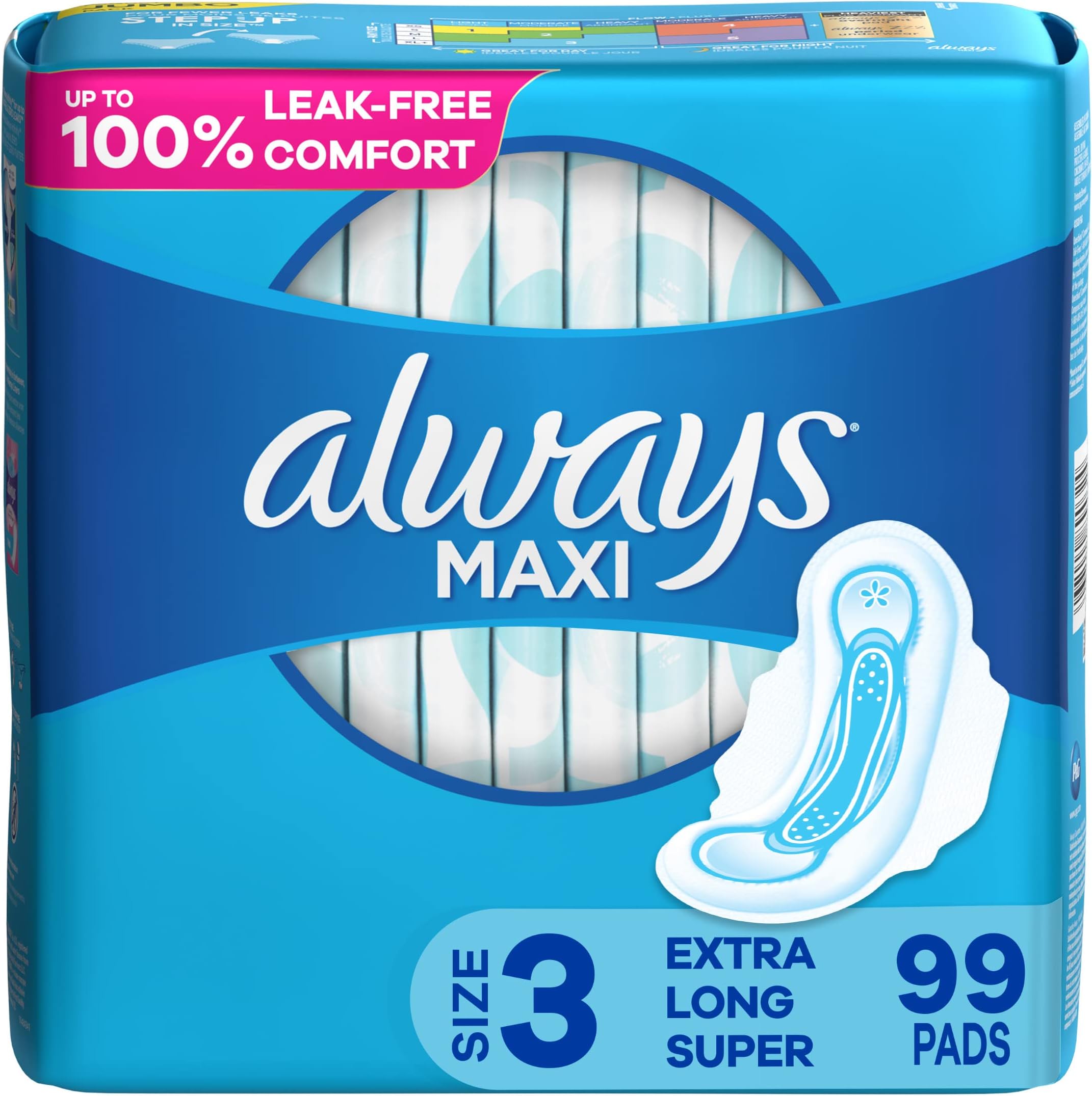 Amazon.com: Always Maxi Long Super Pads With Wings, 90 Count : Health ...