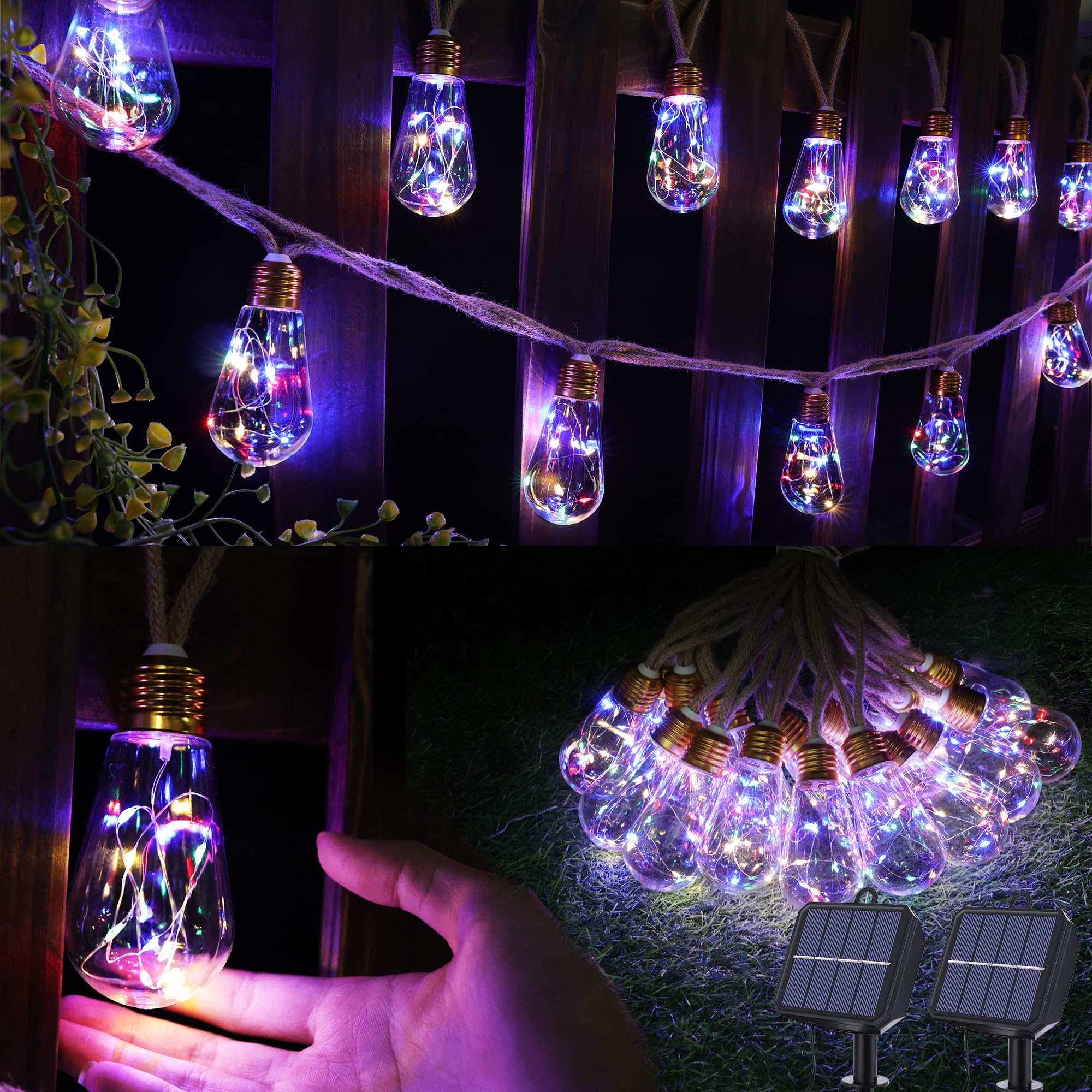 Snapklik.com : Solar Outdoor String Lights, 2 Pack 20Ft Vintage Rope ...