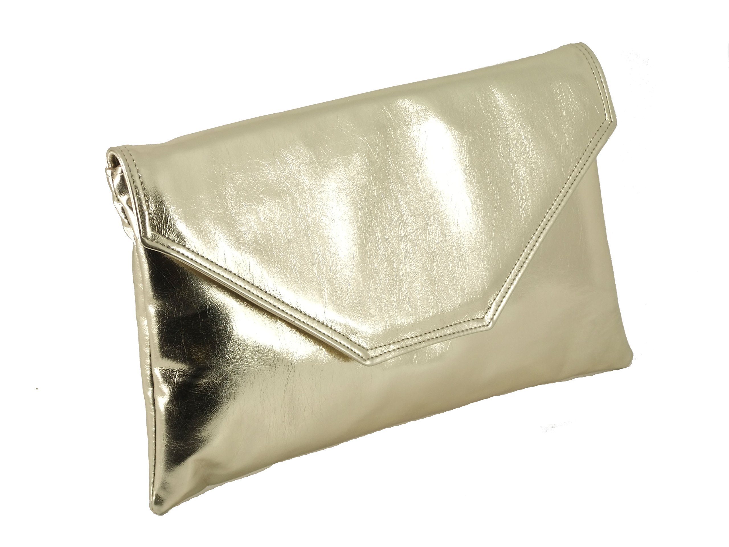 LONI Womens Stylish Large Envelope Metallic Clutch Bag/Shoulder Bag ...