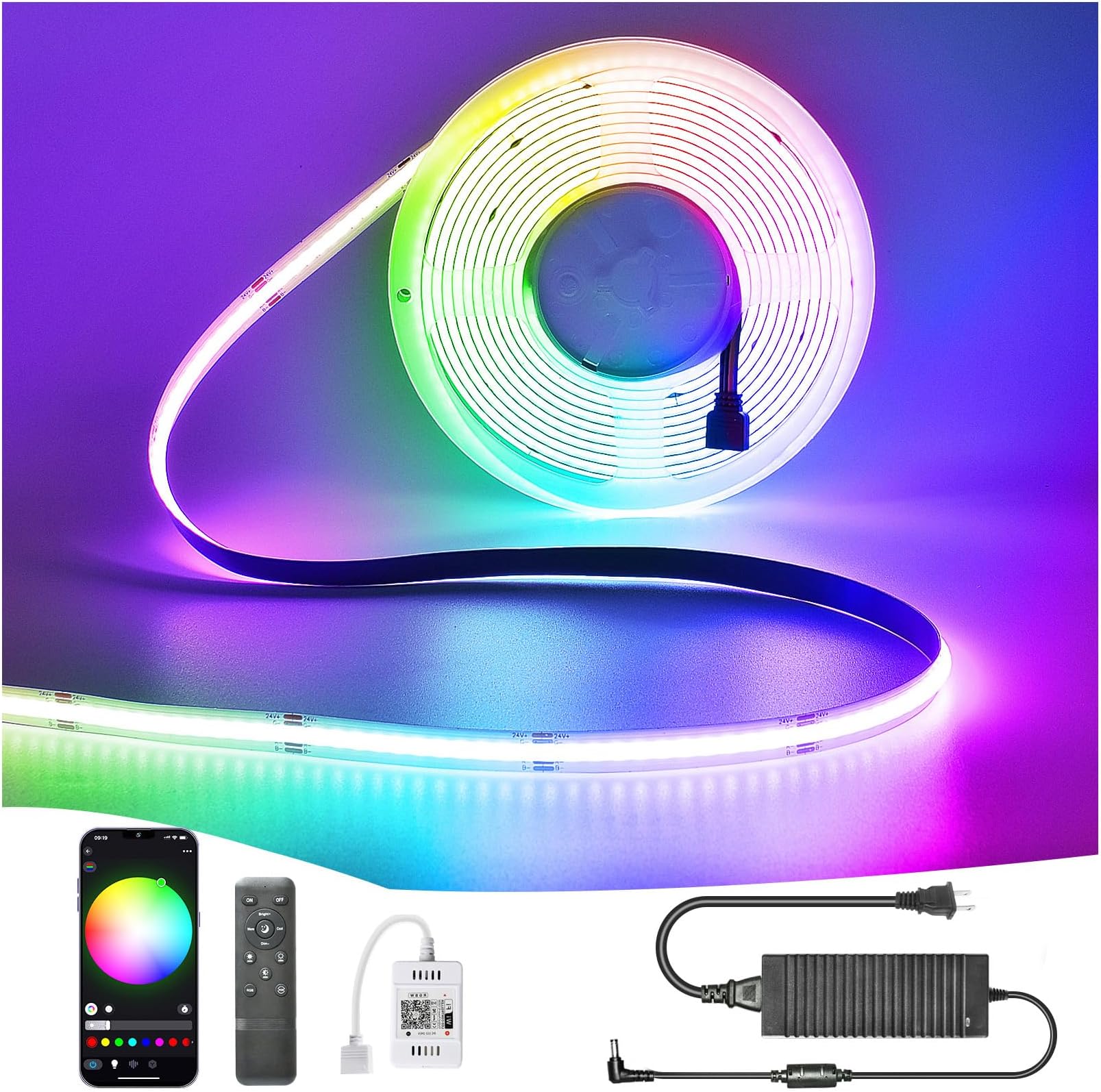 Amazon.com: MIWISE RGB Smart IC COB LED Strip Light,20ft Color Chasing ...