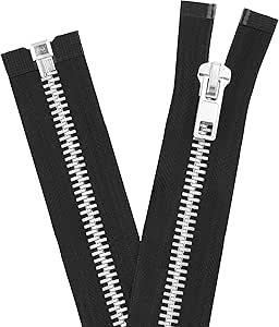 Mandala Crafts 10 Inch Metal Heavy Duty Zippers - #10 Black Tape Silver ...