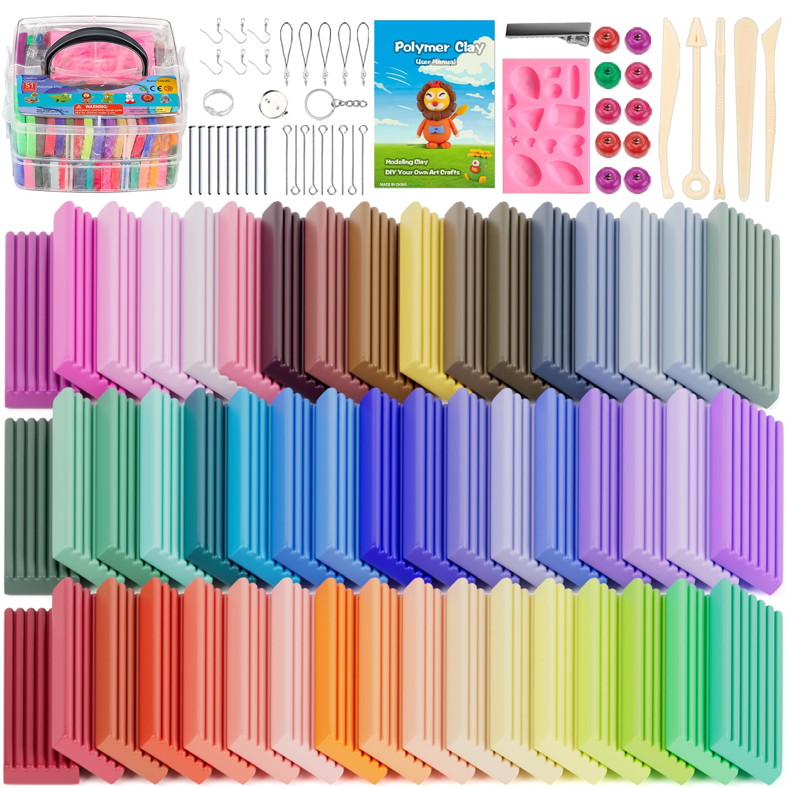 Amazon.com: Polymer Clay Starter Kit -51 Colors, CiaraQ Oven Baking ...