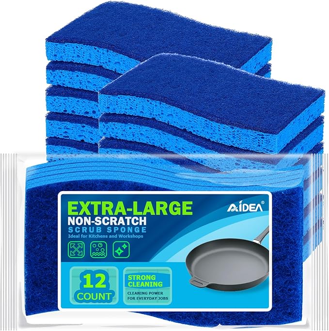 Amazon.com: AIDEA XL Non-Scratch Scrub Sponge 12Count, Extra Large ...