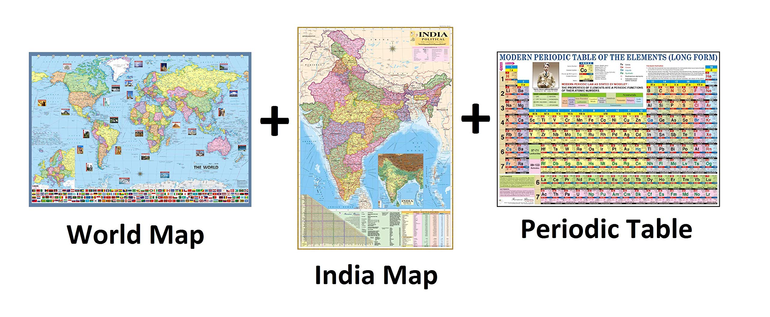 Pack Of 3 World Map India Map And Periodic Table | Desertcart Bahamas