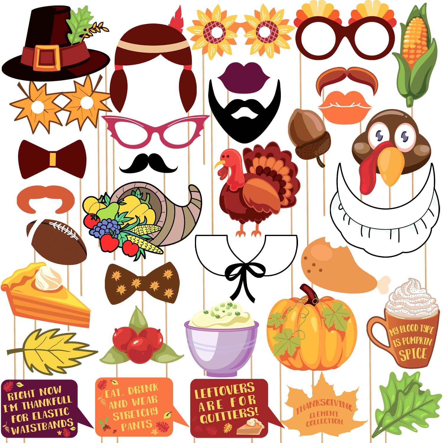 Amazon.com: KatchOn, Happy Thanksgiving Photo Booth Props - Pack of 36 ...