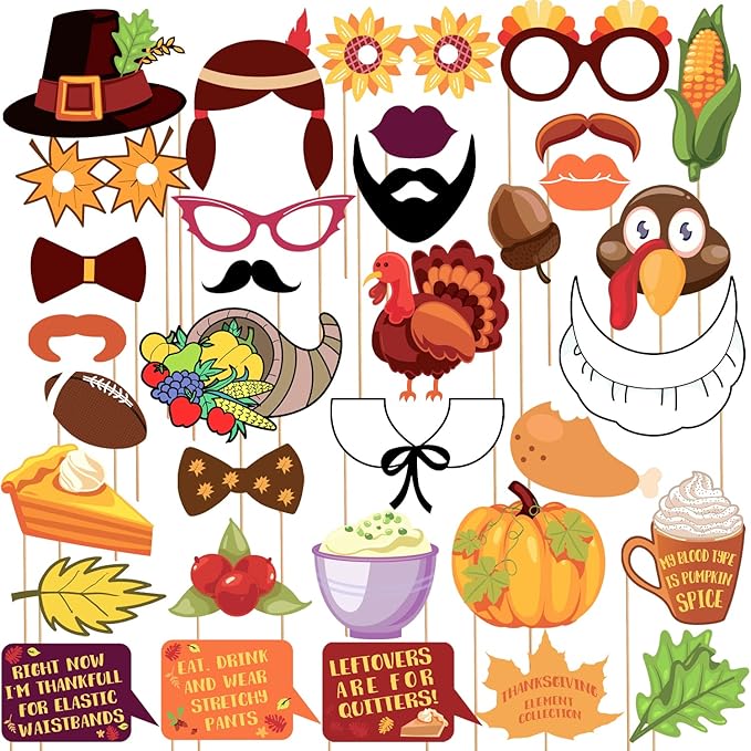 Amazon.com: KatchOn, Happy Thanksgiving Photo Booth Props - Pack of 34 ...