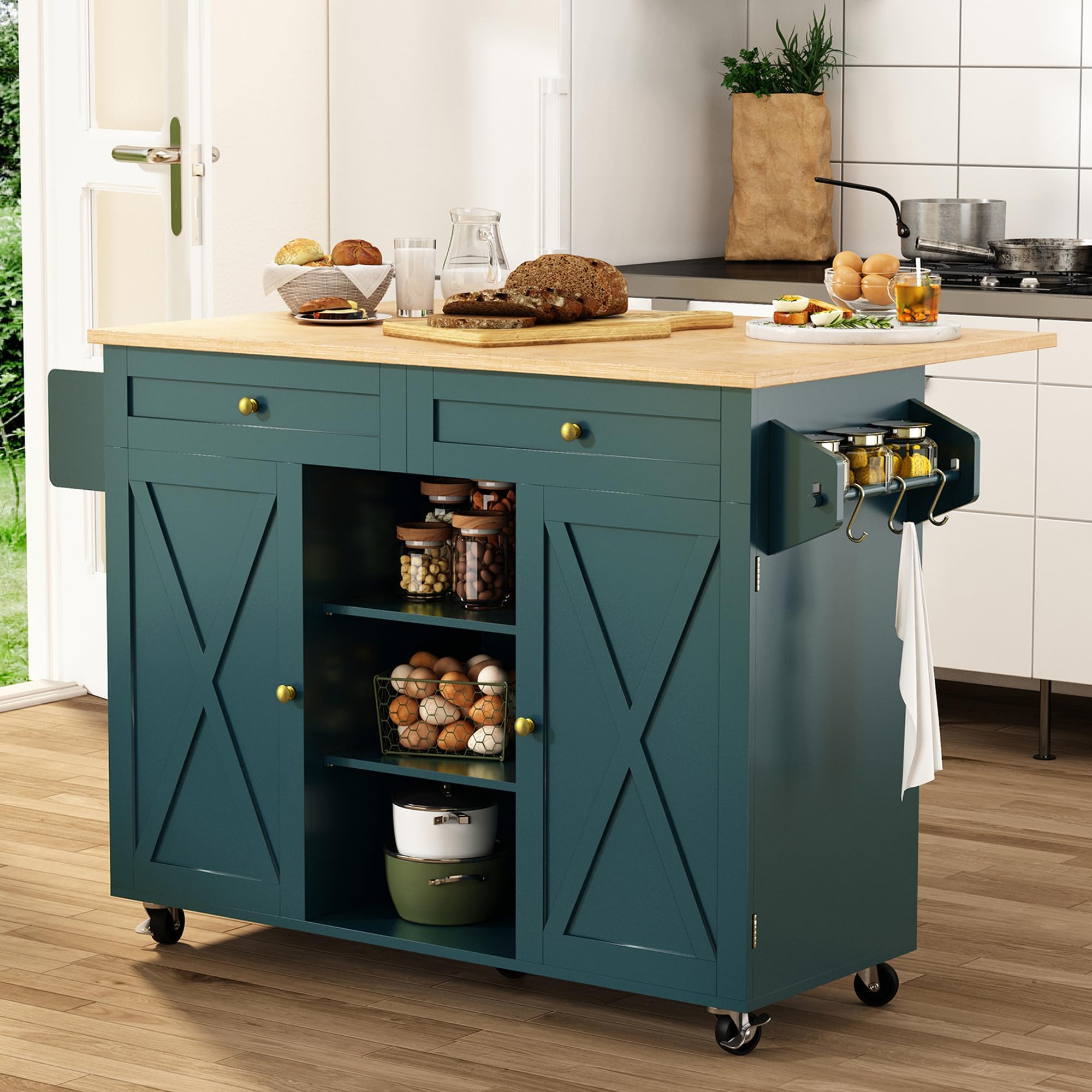 Amazon.com: Wanttii Rolling Kitchen Island, 75.3” Kitchen Island Cart ...