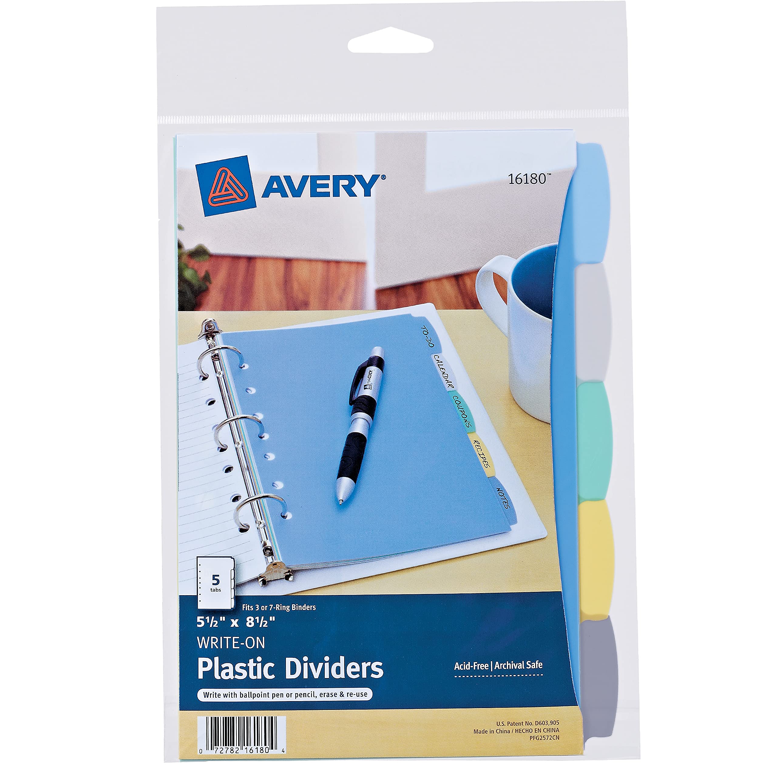 AVERY Durable Plastic Write-On Dividers, 5-1/2" x 8-1/2", 5 tabs, Multi ...