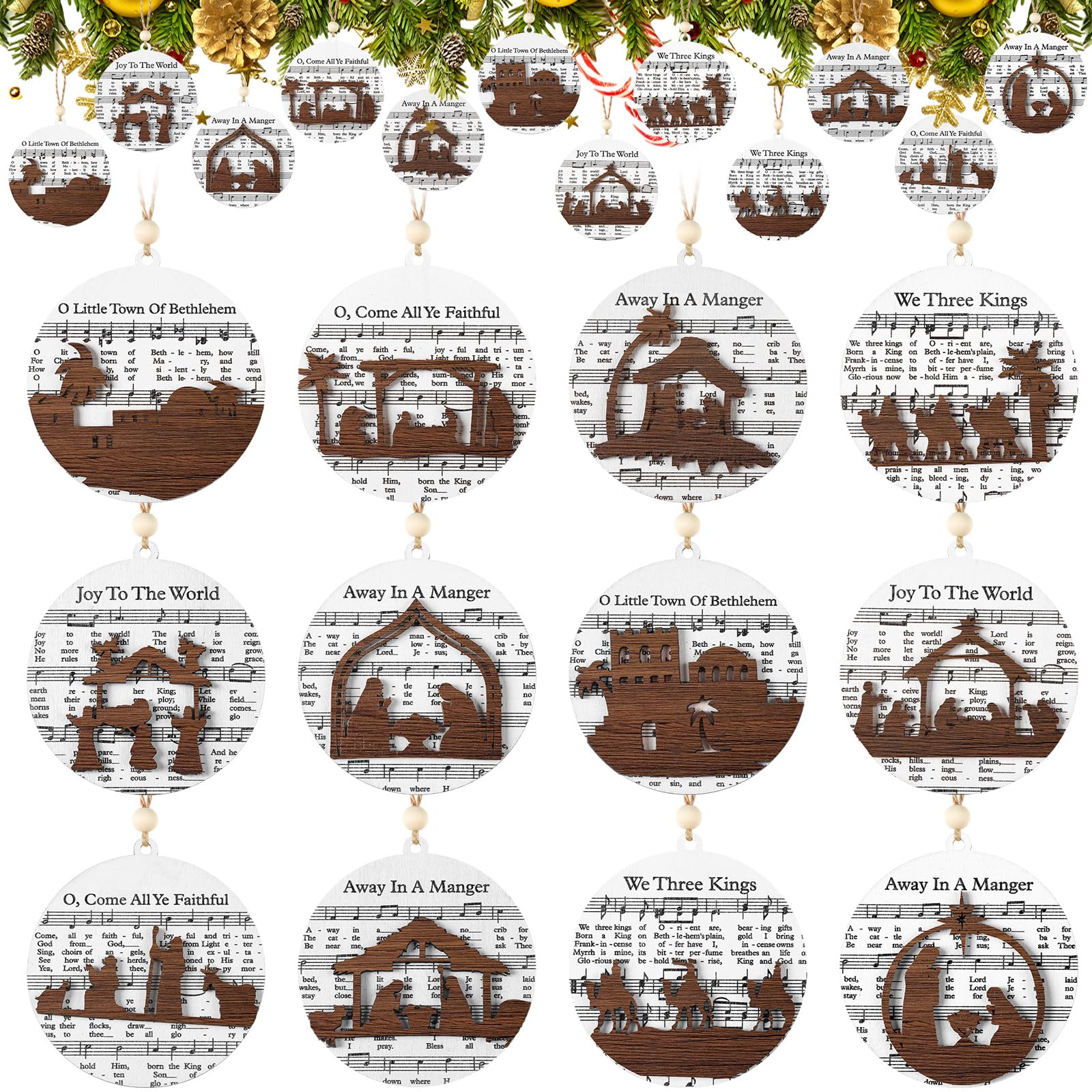Amazon.com: 12 Pcs Christmas Nativity Ornament Christian Music Sheet ...