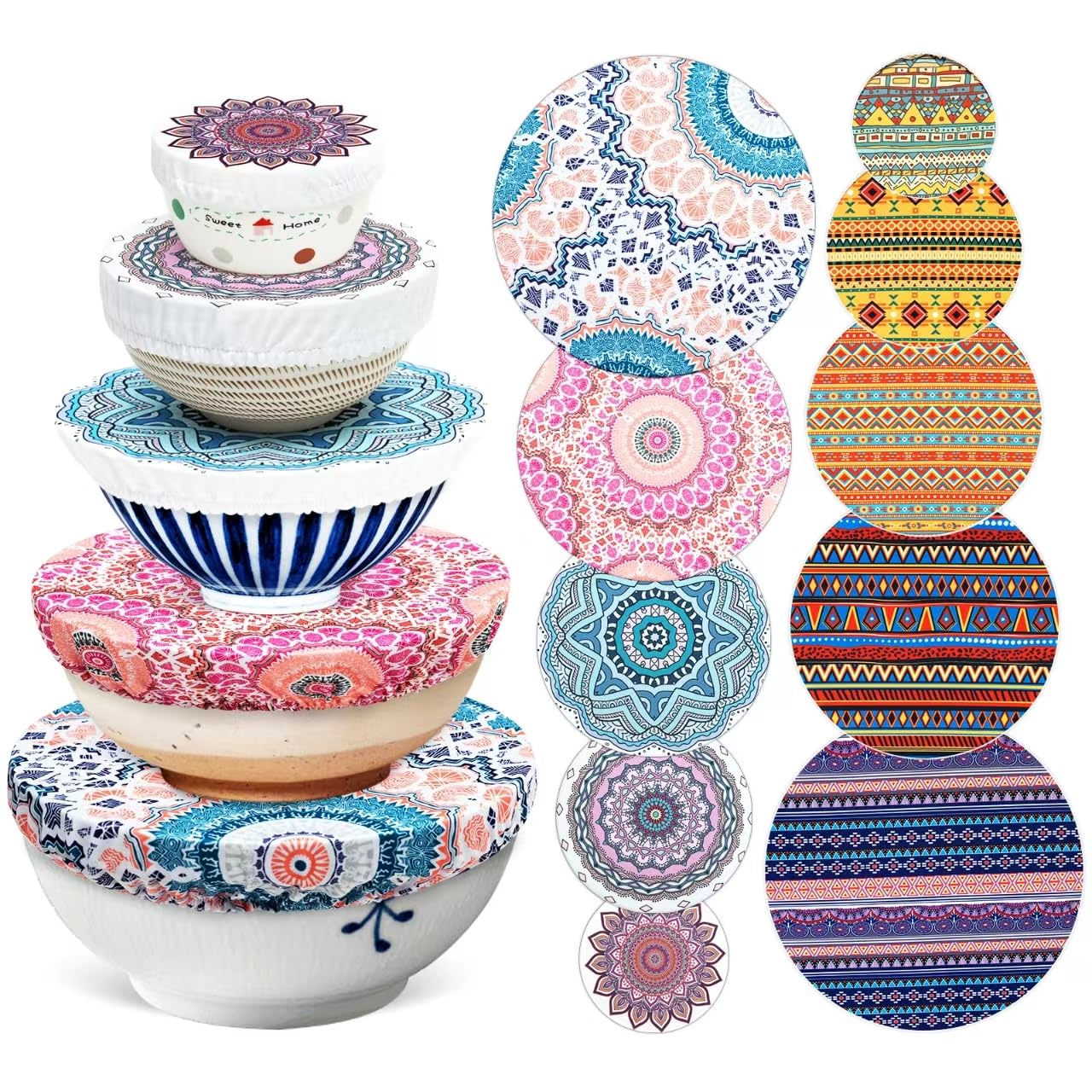 Amazon.com: Wokuya 10 Pieces Reusable Cloth Bowl Covers in 5 Size 2 ...