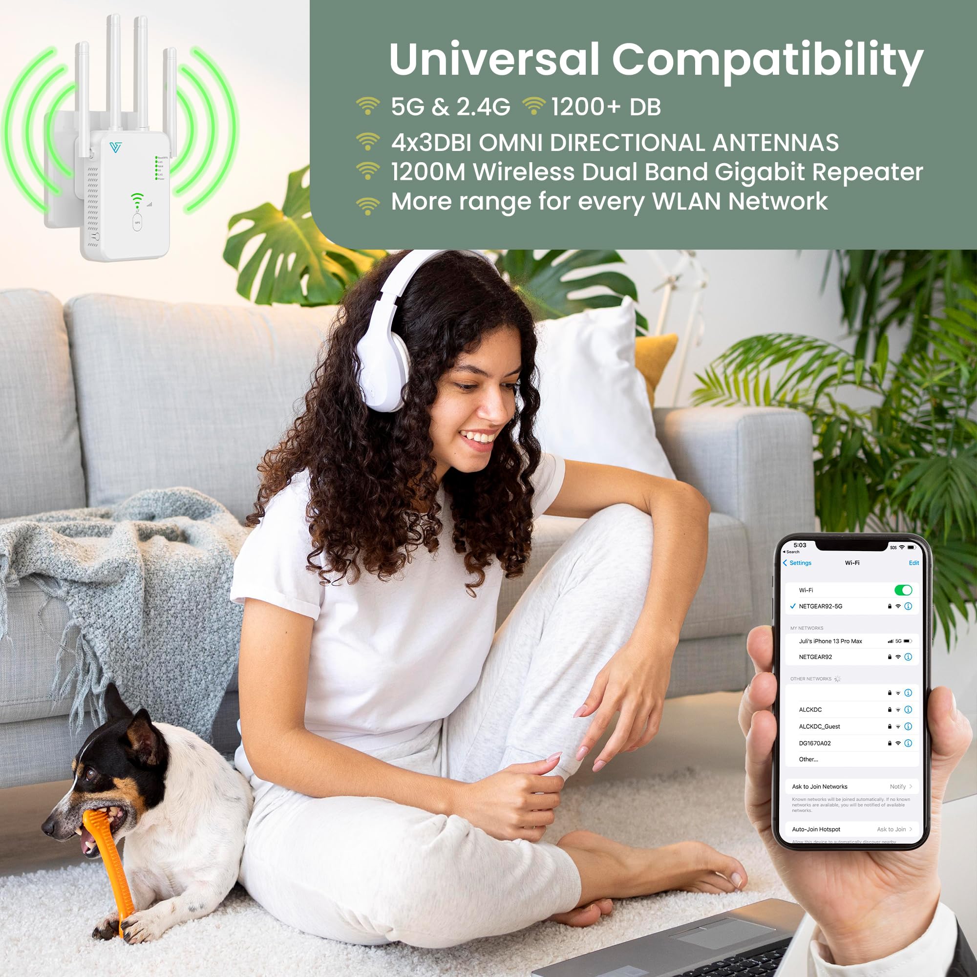 WiFi Wireless Router Signal Booster - 1200Mbps WiFi Range with Long ...