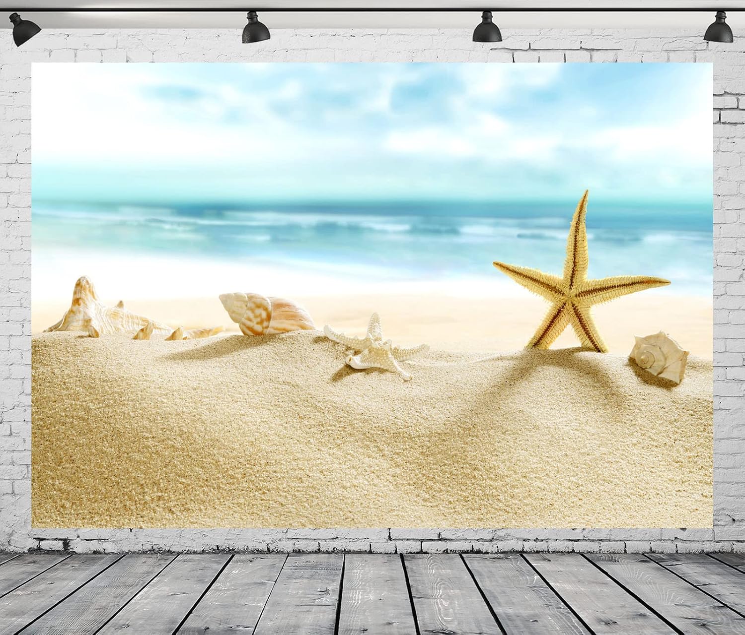 Amazon.com : Loccor 15x8ft Fabric Beach Backdrop Tropical Shells ...