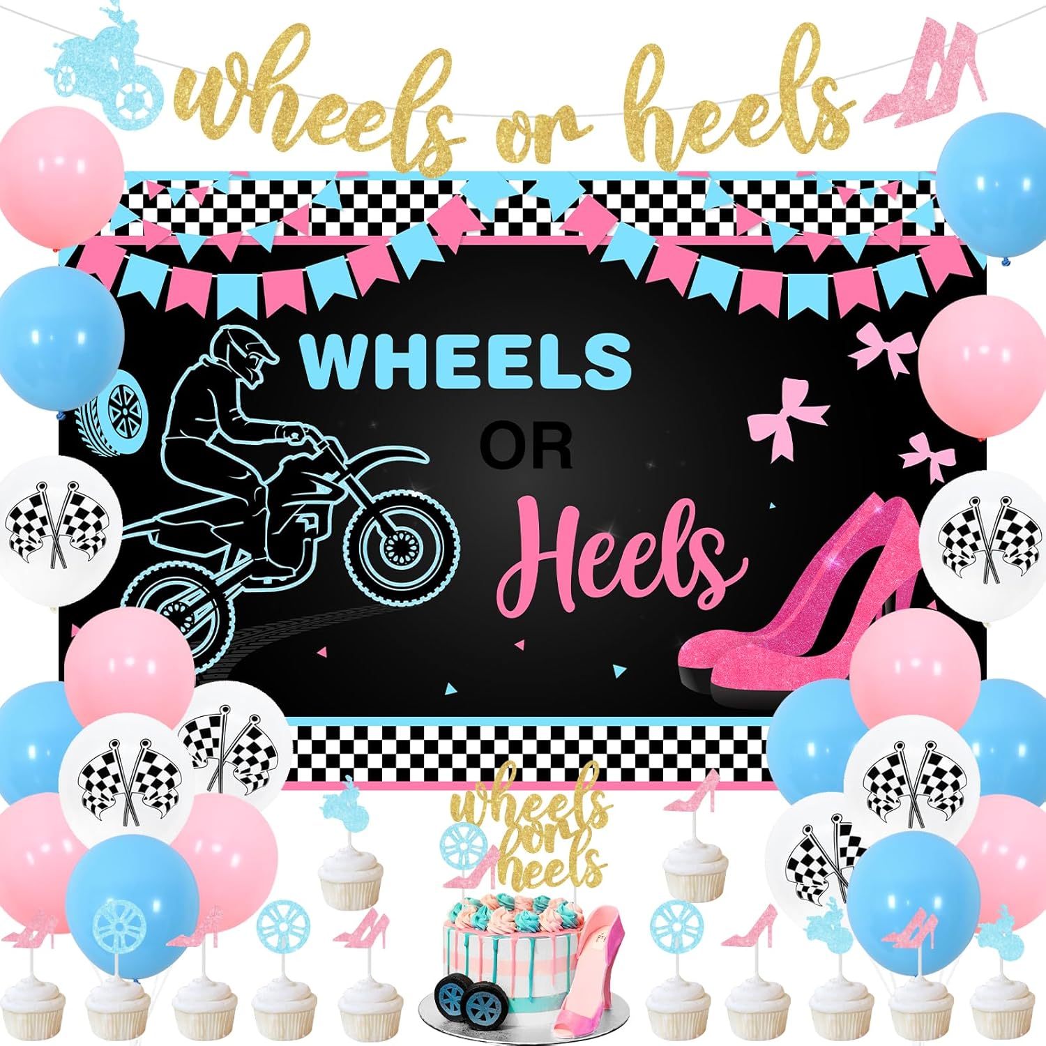 Amazon.com: Cheereveal Wheels or Heels Gender Reveal Decorations ...