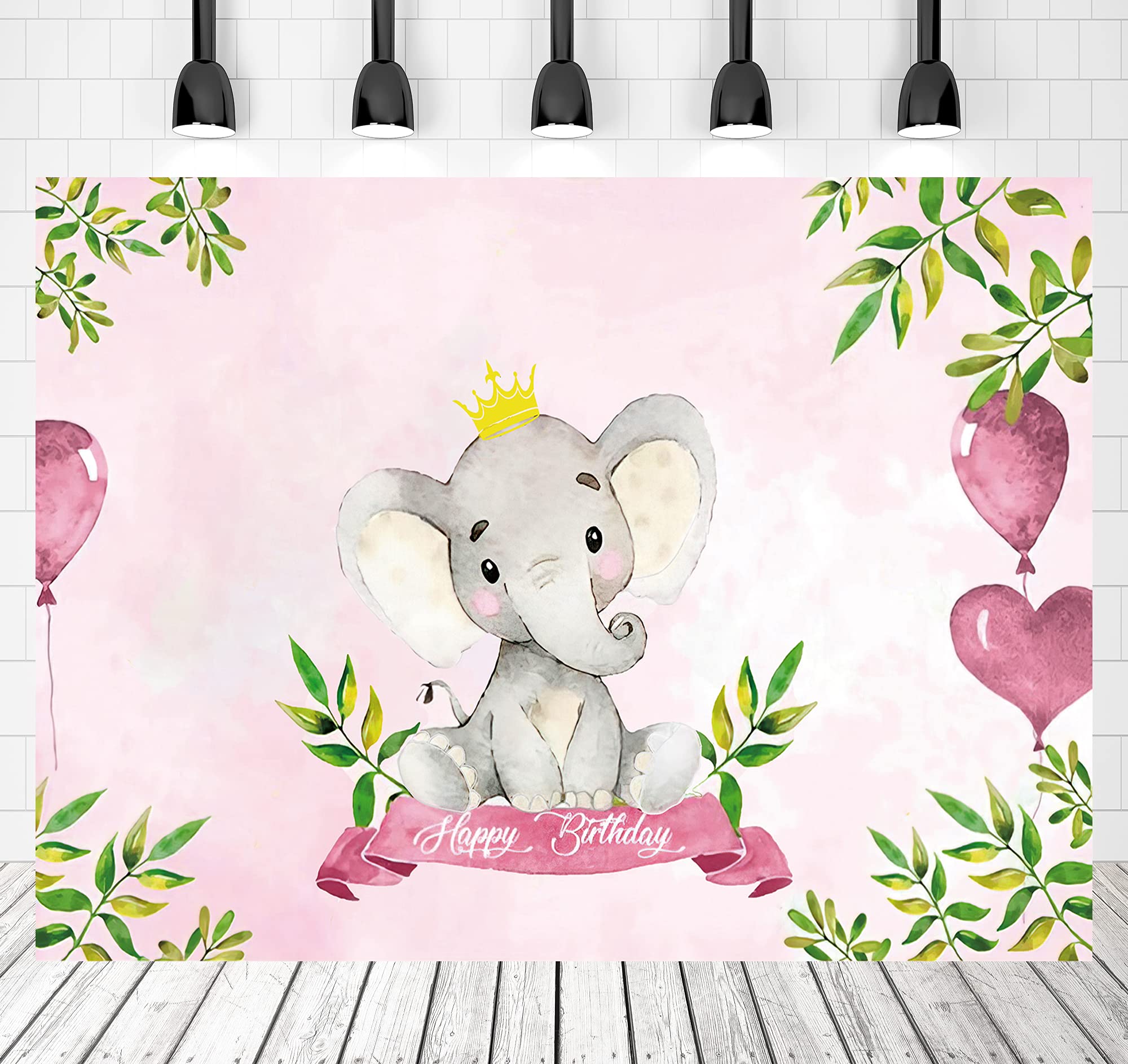 Buy Cartoon Elephant Backdrop Happy Birthday Background Pink Elephant ...