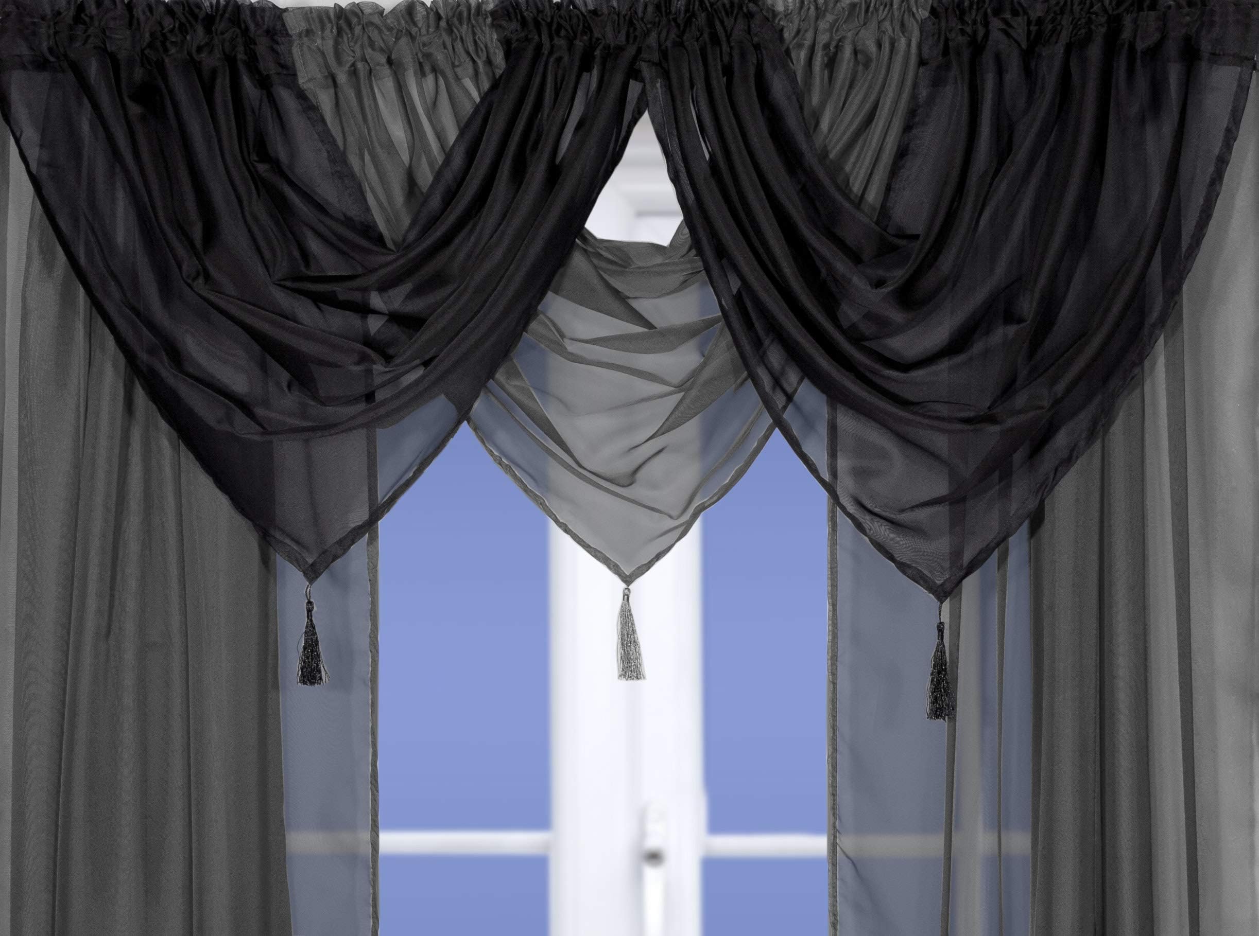 CCC online Cream Voile Curtain Swag with Crystal Beaded Trim, Polyester ...