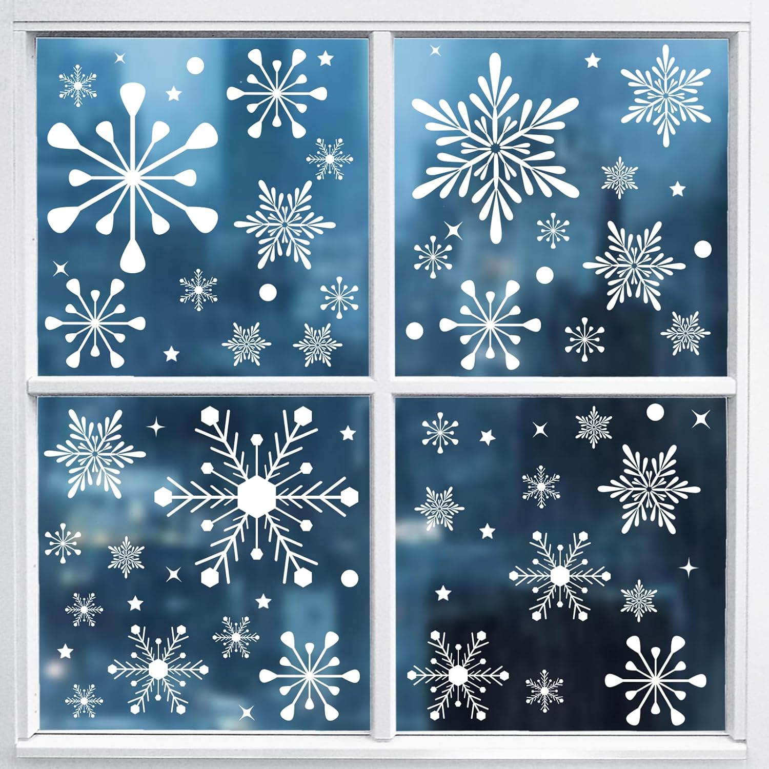 Amazon.com: 213Pcs White Snowflakes Window Clings, Snow Winter ...