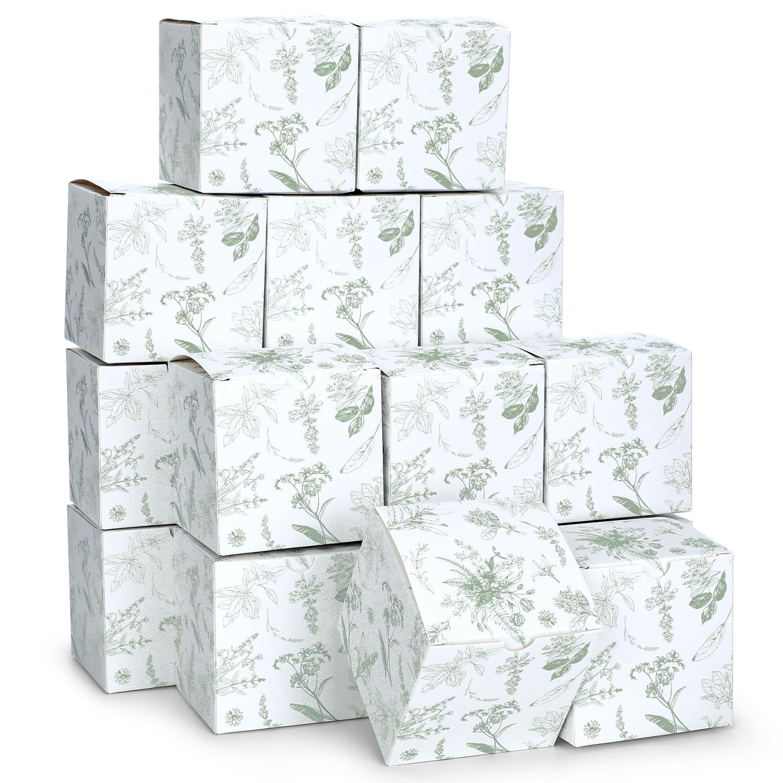 Amazon.com: TecUnite 50 Pcs 3x3x3'' Green Floral Paper Gift Boxes ...