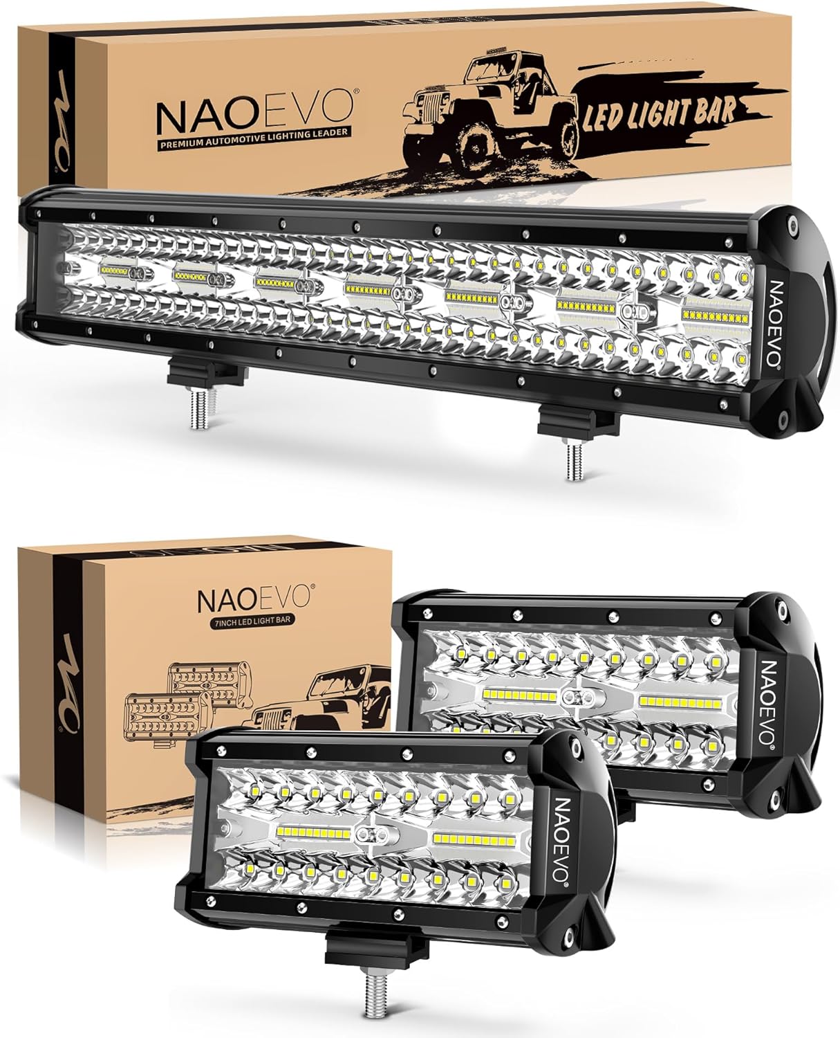 Amazon.com: NAOEVO 7 inch Led Light Bar and 20 inch LED Light Bar Combo ...