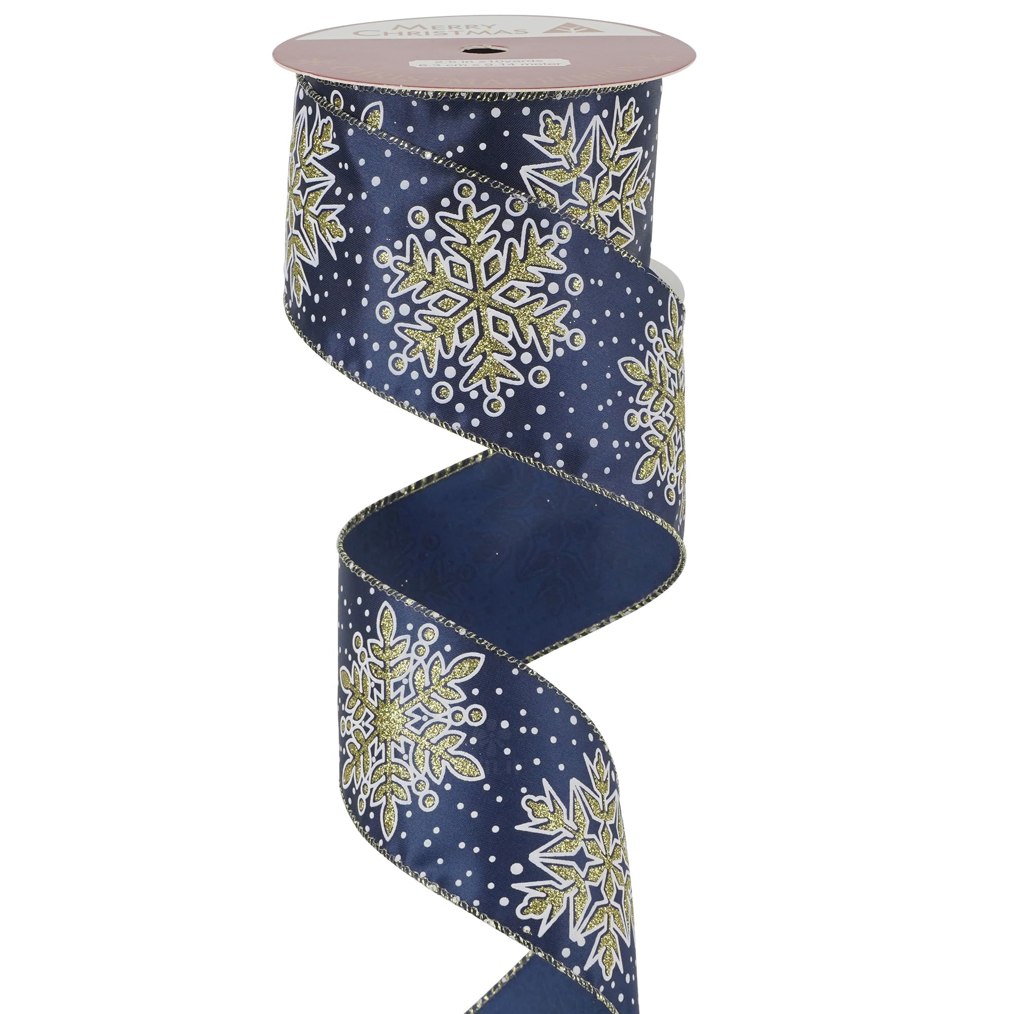 Amazon.com: MEEDEE Navy Snowflake Ribbon Navy Blue Ribbon with Gold ...