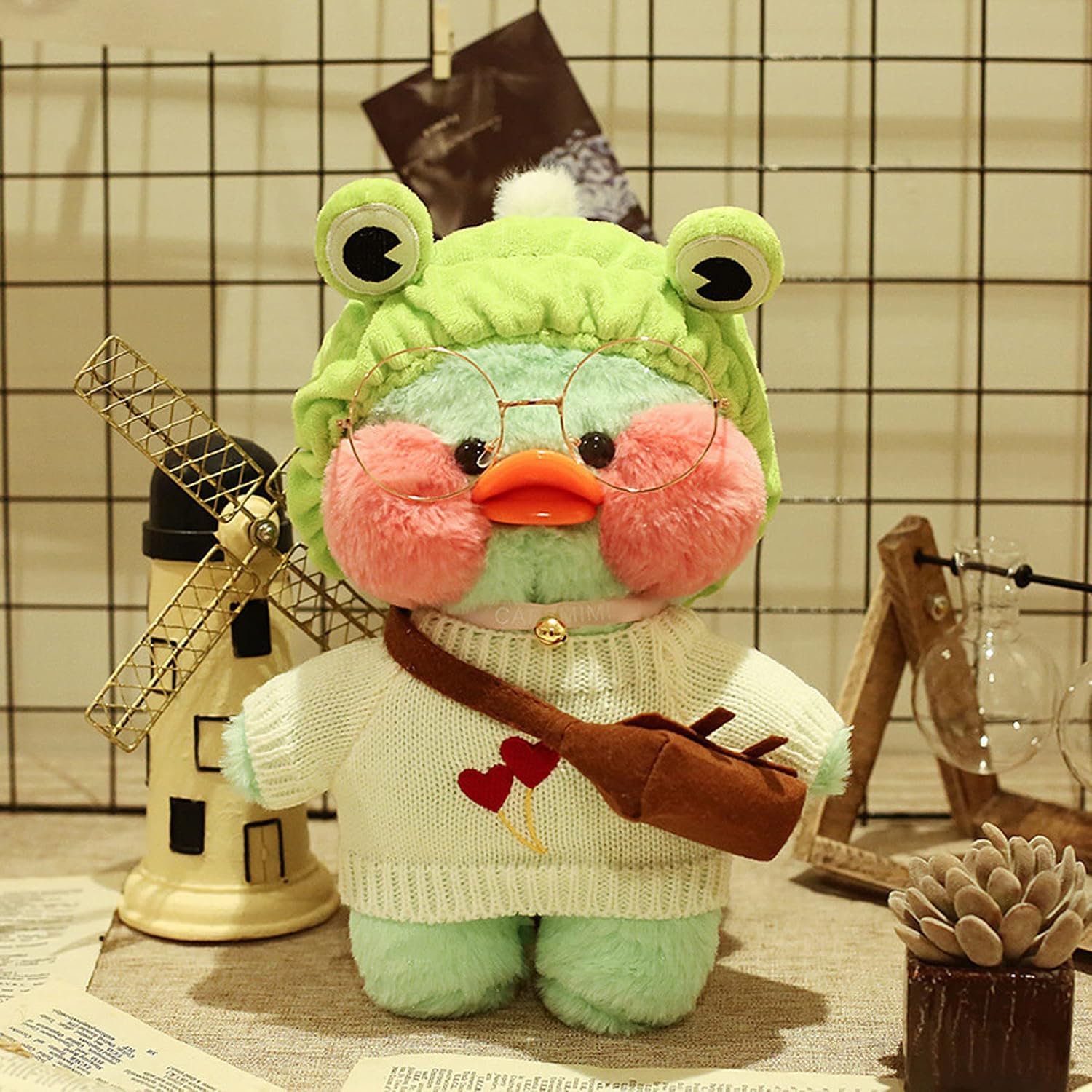 LALAFANFAN Peluche de pato verde Pato De Peluche con 12 accesorios para ...