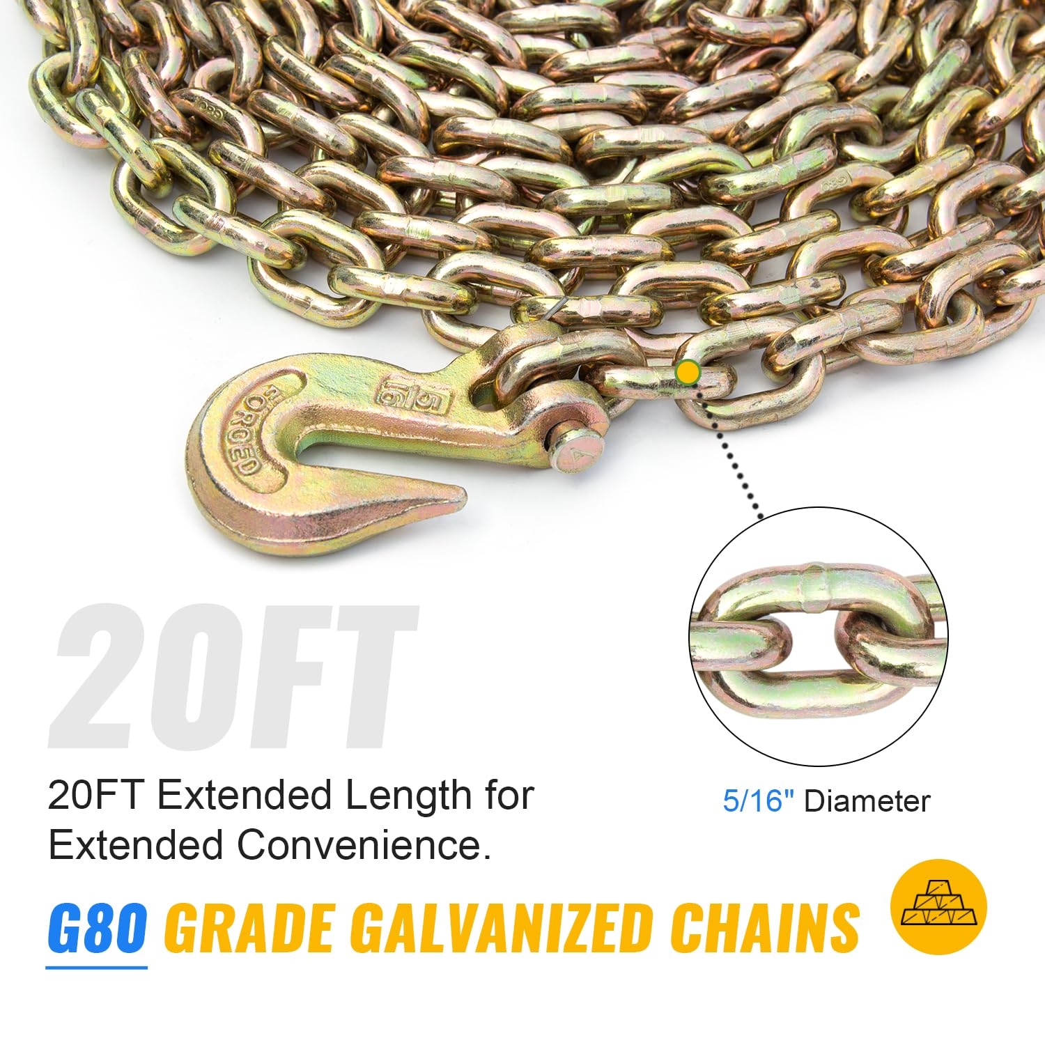 Snapklik.com : Chain And Binder Kit 5/16in-3/8in, Ratchet Load Binders 5400 Lbs Working Strength ...