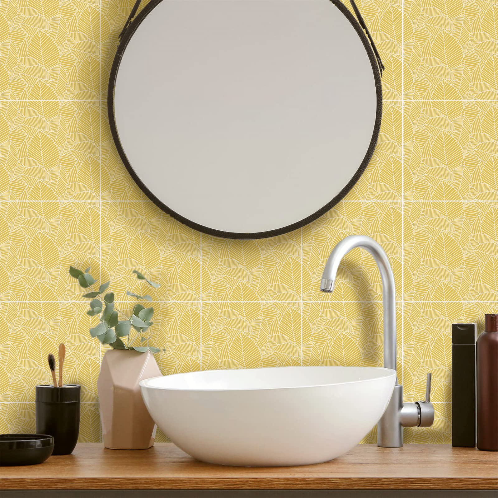 Amazon.com: Stylish Tile Stickers 20cm x 20cm Bathroom Lemon Yellow ...