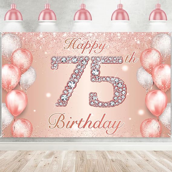 Amazon.com: Happy 75th Birthday Rose Gold Banner Cheers to 75 Years Old ...