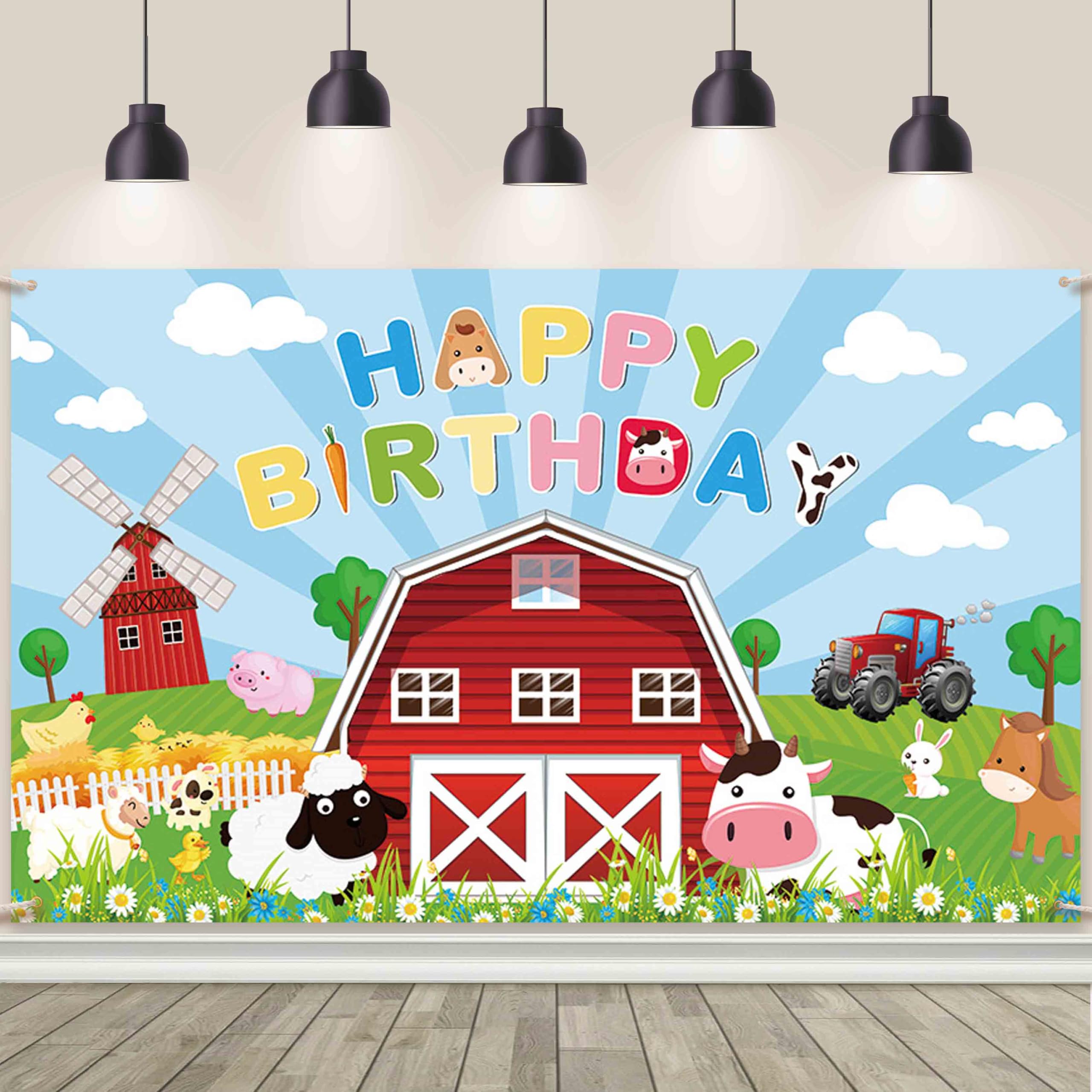Amazon.com: AIBIIN Farm Birthday Backdrop Red Barn Birthday Party ...