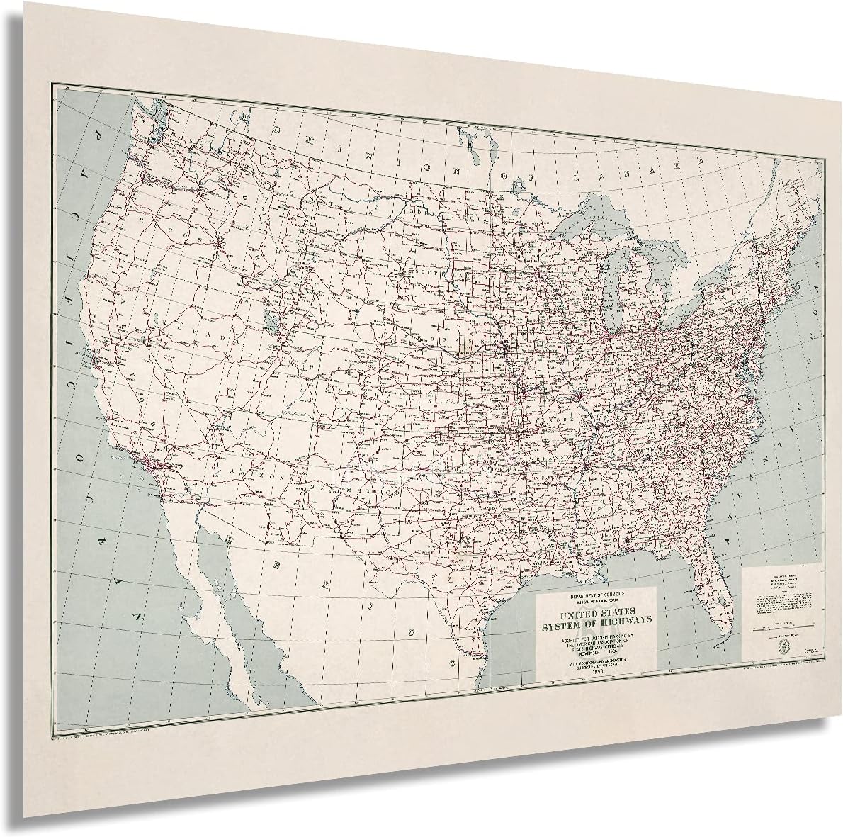 Amazon.com: HISTORIX Vintage 1950 United States Map System of Highways ...