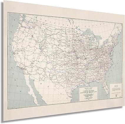 Amazon.com: HISTORIX Vintage 1950 United States Map System of Highways ...