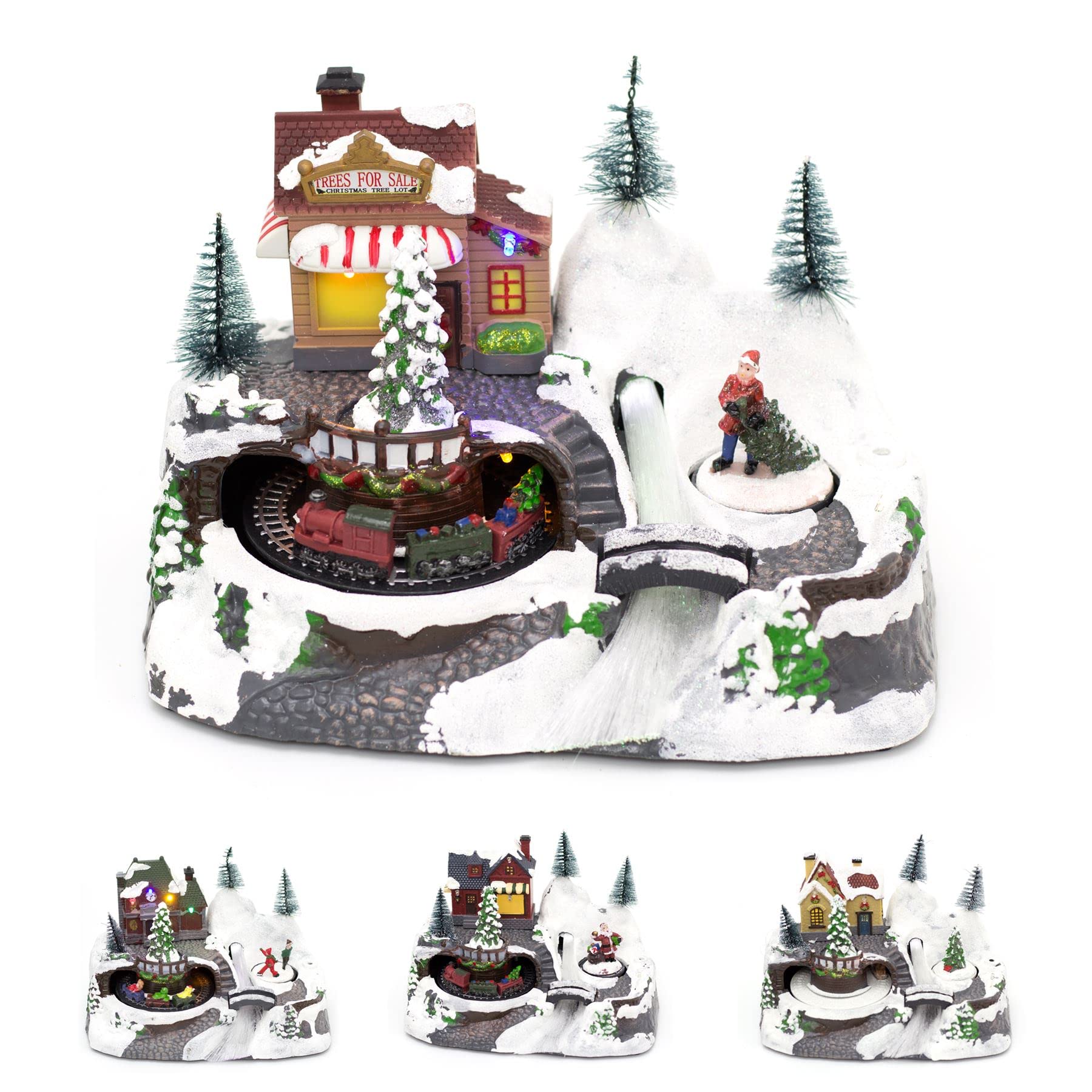 Christmas Scene With Moving Train Xmas Model Village | Light Up LED ...