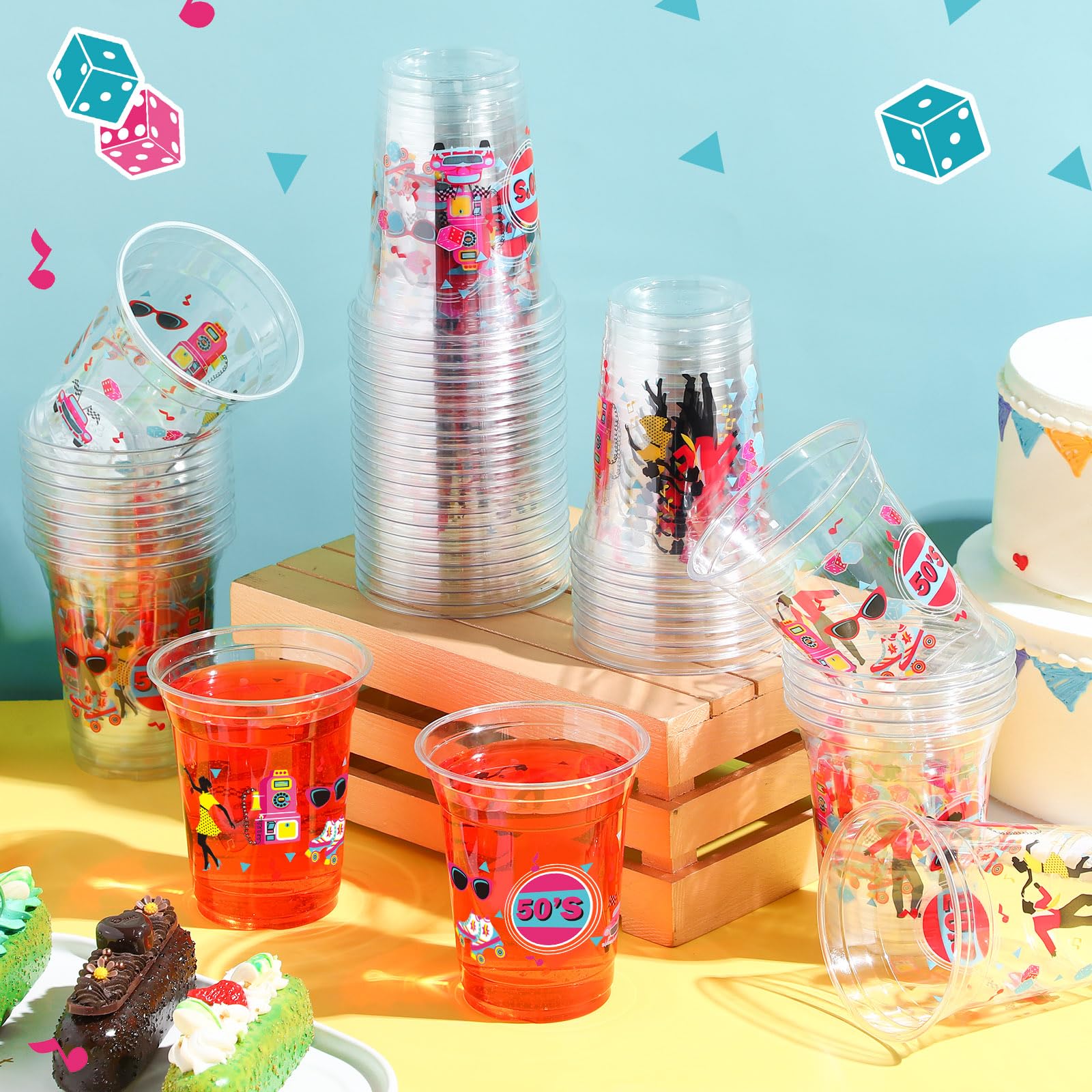 Snapklik.com : FoldTier 50 Pcs 50s Cups 12 Oz Plastic 50s Back To 50s ...