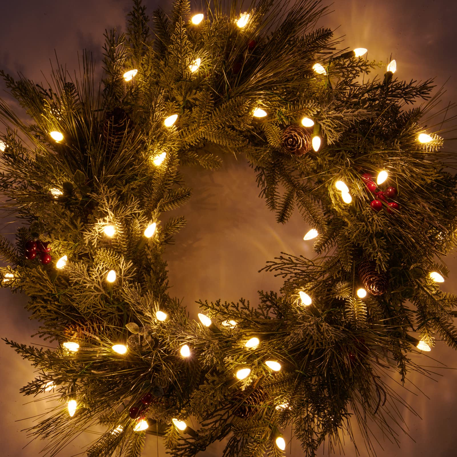 AMERZEST Pre-lit Christmas Wreath with Decorated with Flocked Branches ...