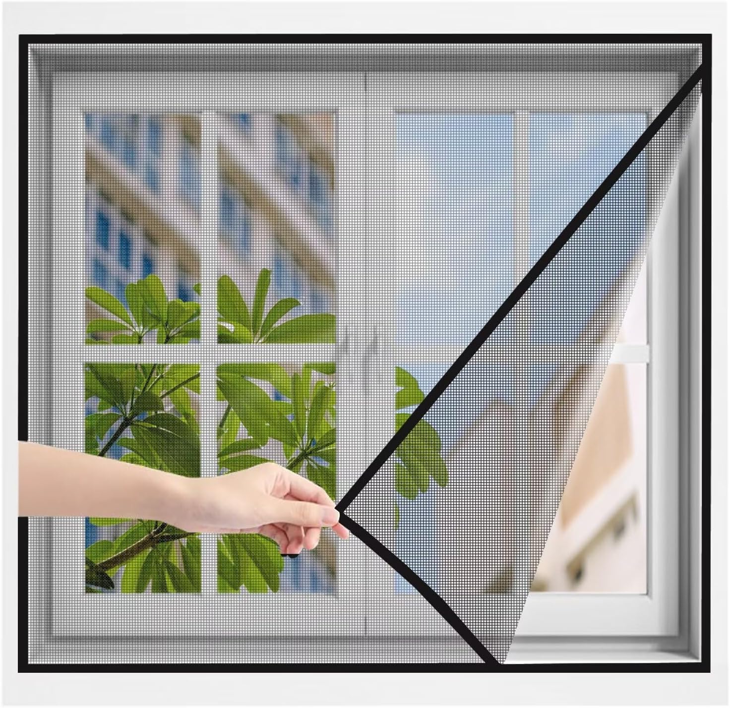 Self-Adhesive Window Screen Mesh 90x125cm Black Fly Screens for Windows ...