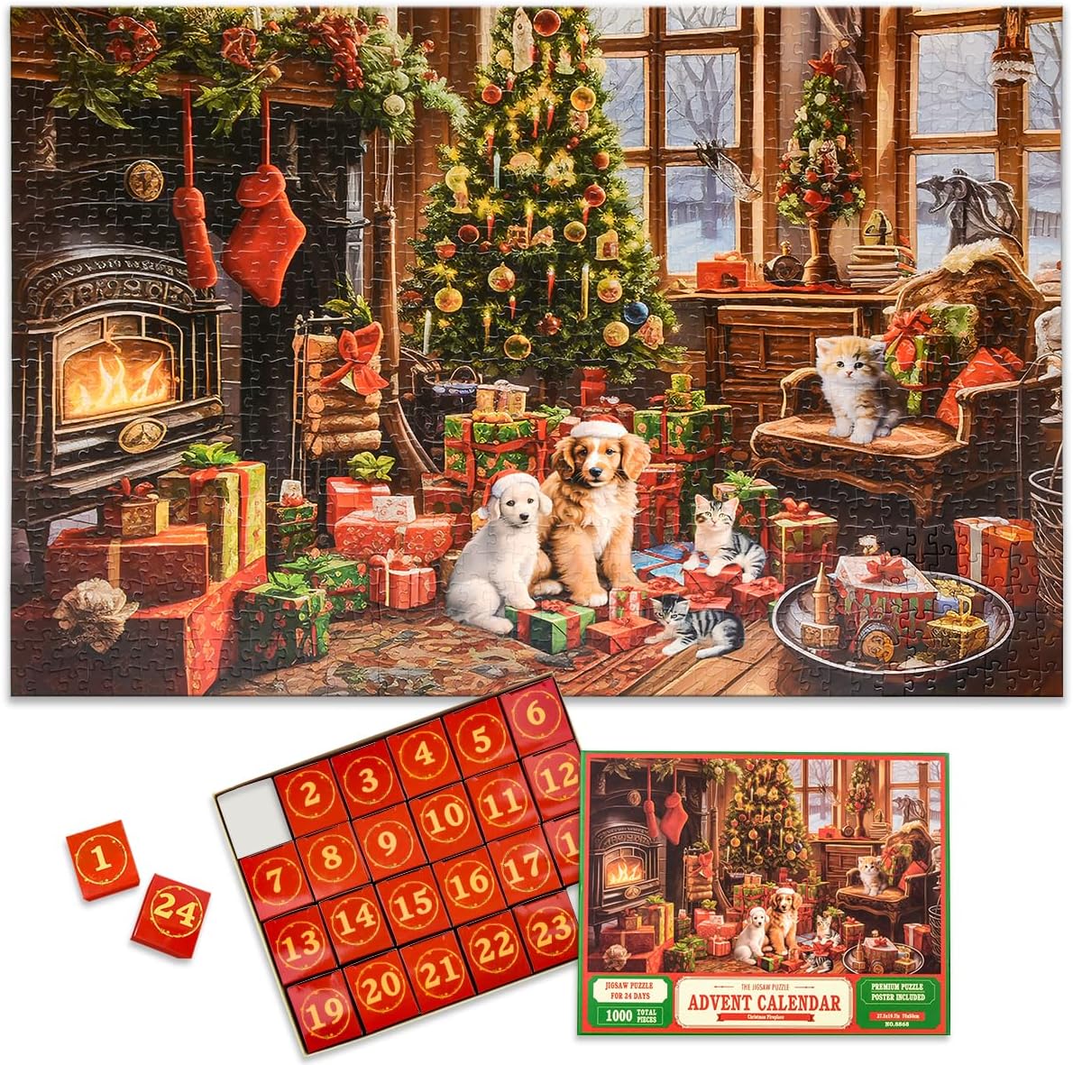 Amazon.com: Christmas Fireplace Advent Calendar 2025 Jigsaw with 1:1 ...