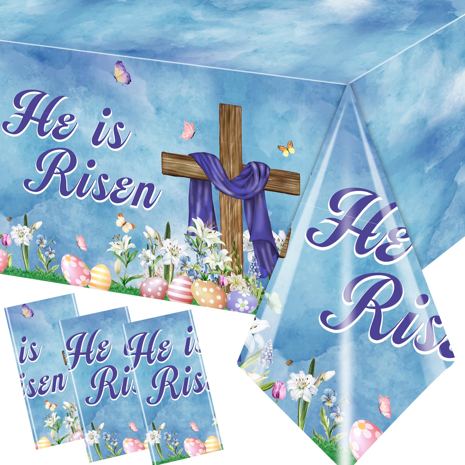 Amazon.com: Dydamud He is Risen Easter Tablecloth Party Decorations ...