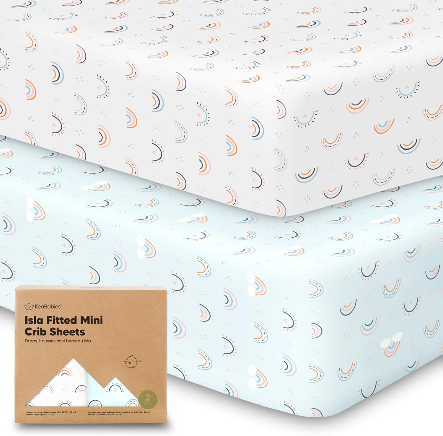 Amazon.com: Pack and Play Sheets Fitted, 2-Pack Mini Crib Sheets - Pack ...
