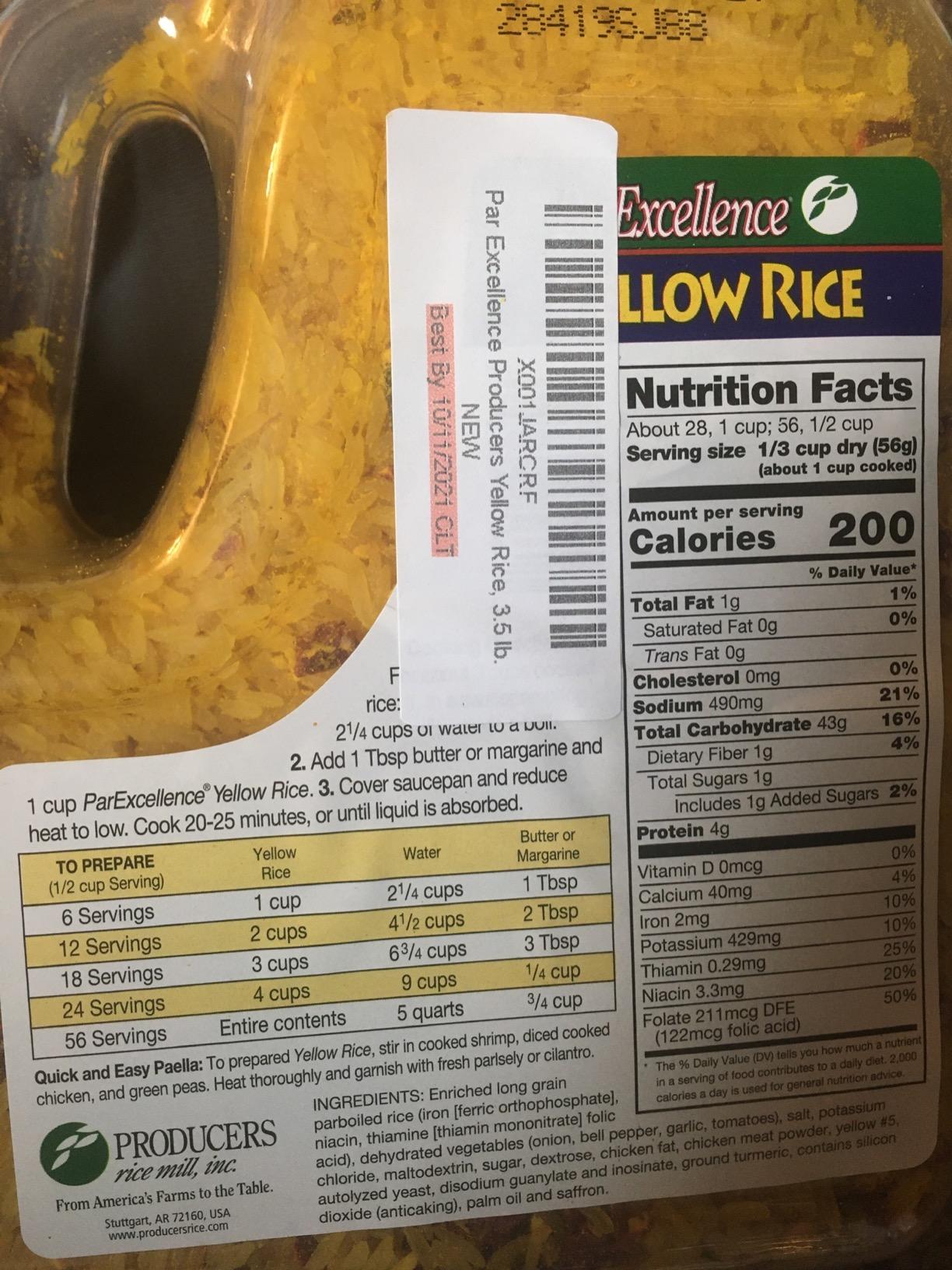 Amazon.com : Par Excellence Producers Yellow Rice, 3.5 lb. : Prepared ...