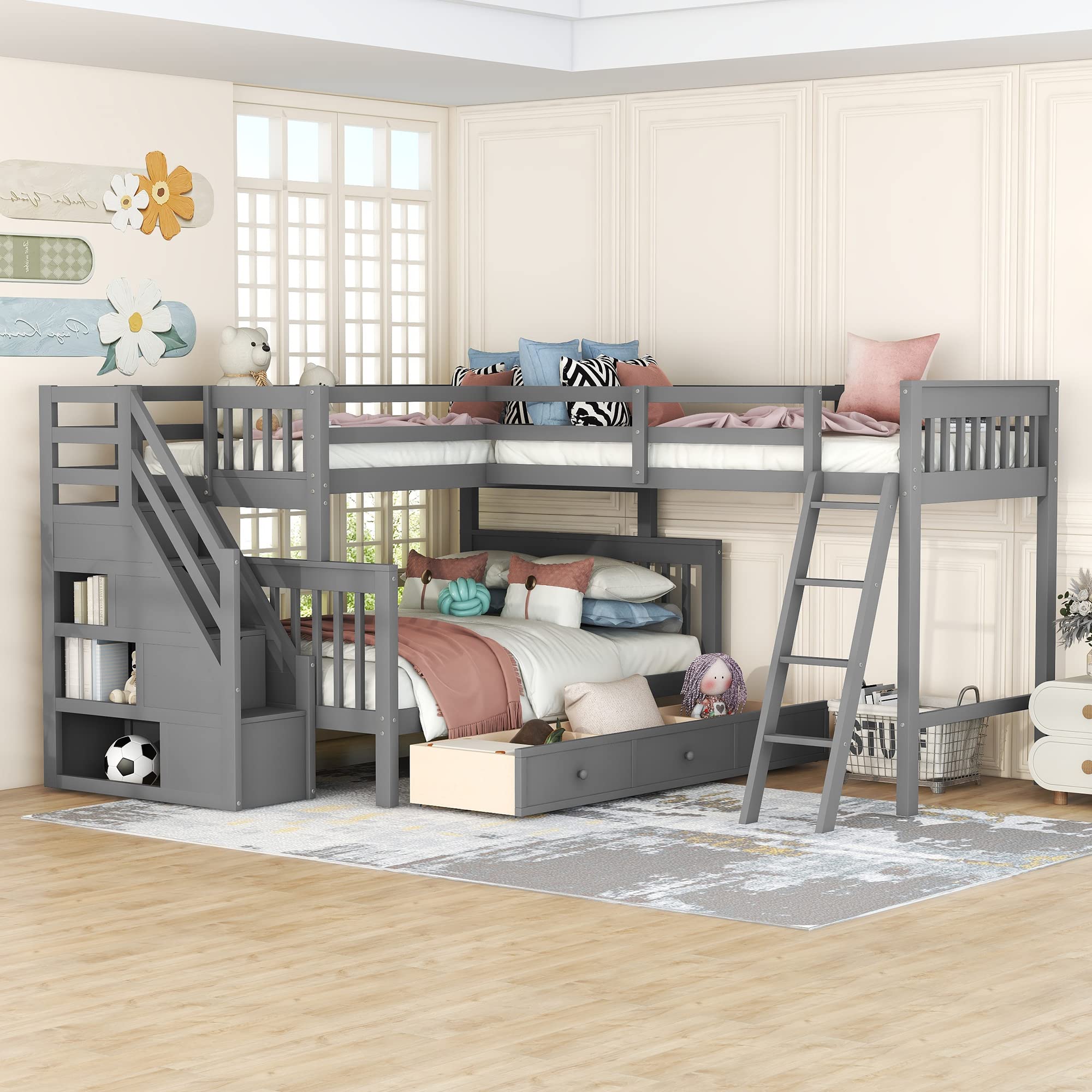 L Shaped Quad Bunk Beds