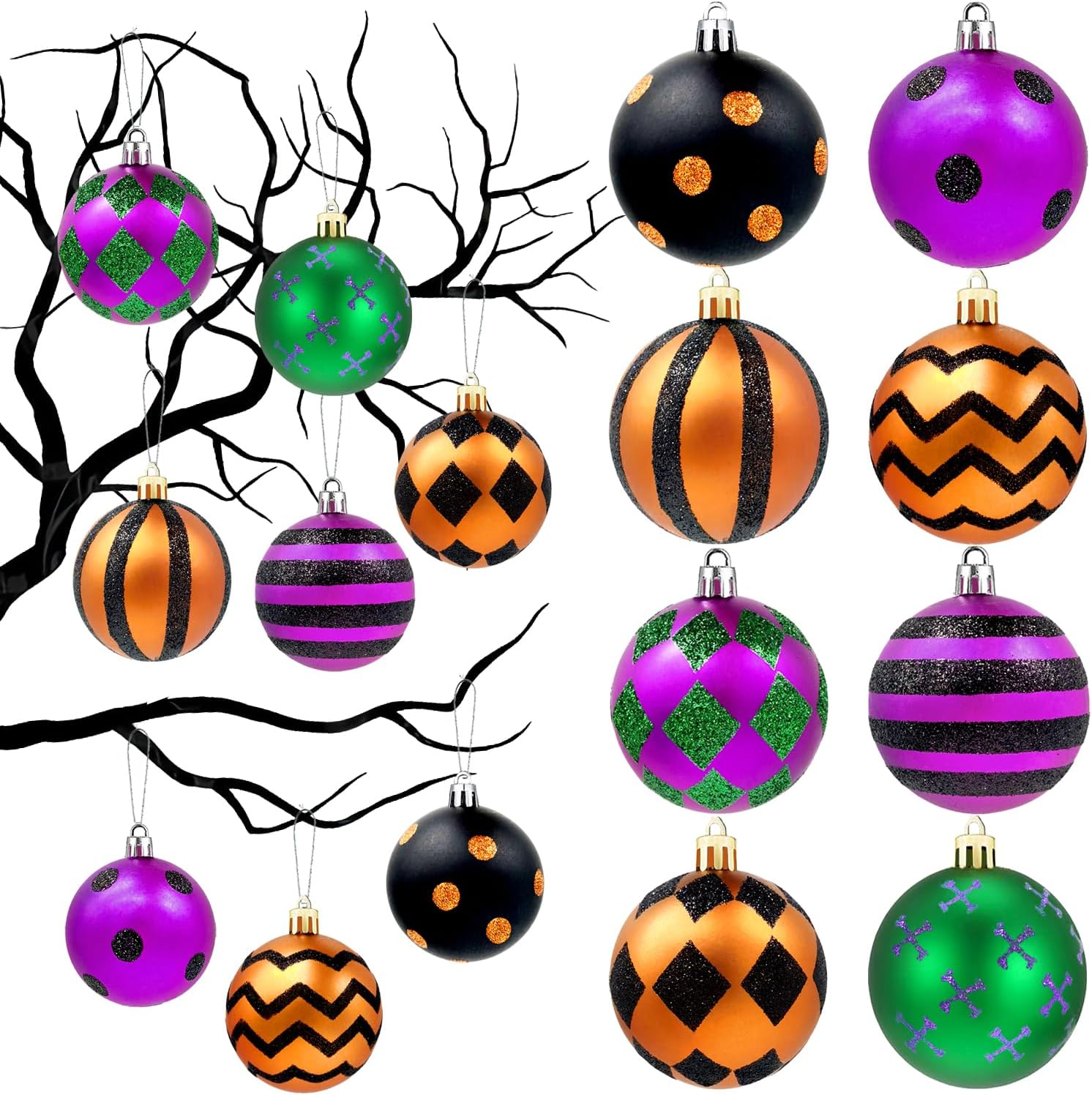Amazon.com: 16 Pieces Halloween Hanging Ball Ornaments Fall Glitter ...